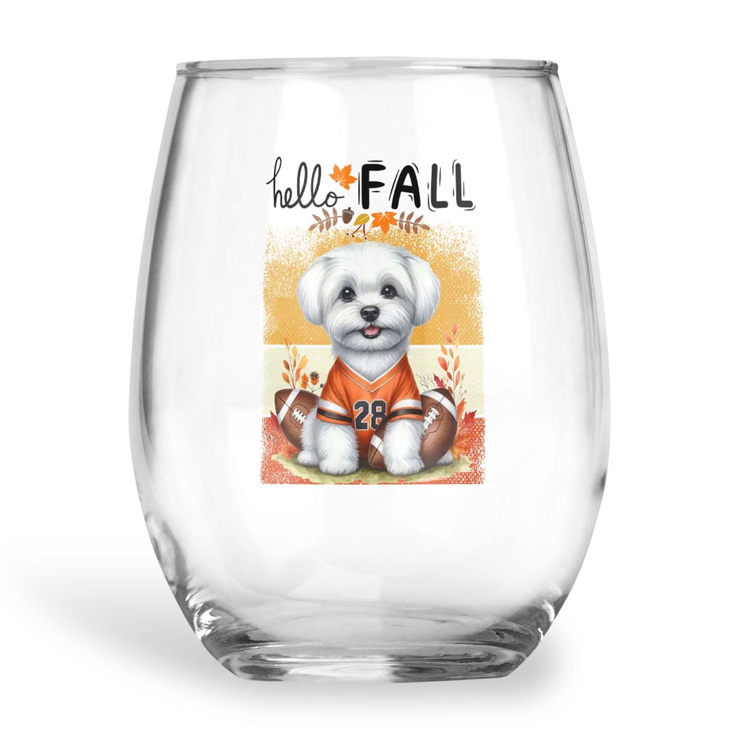 Hello Fall Maltese Football Welcome Autumn with Leaves Pumpkins 15oz ...