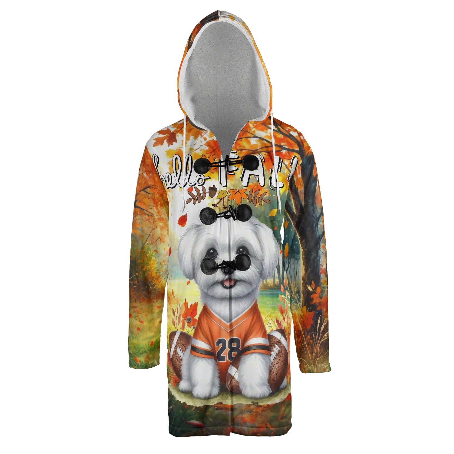 Hello Fall Maltese Football Welcome Autumn with Leaves Pumpkins All ...