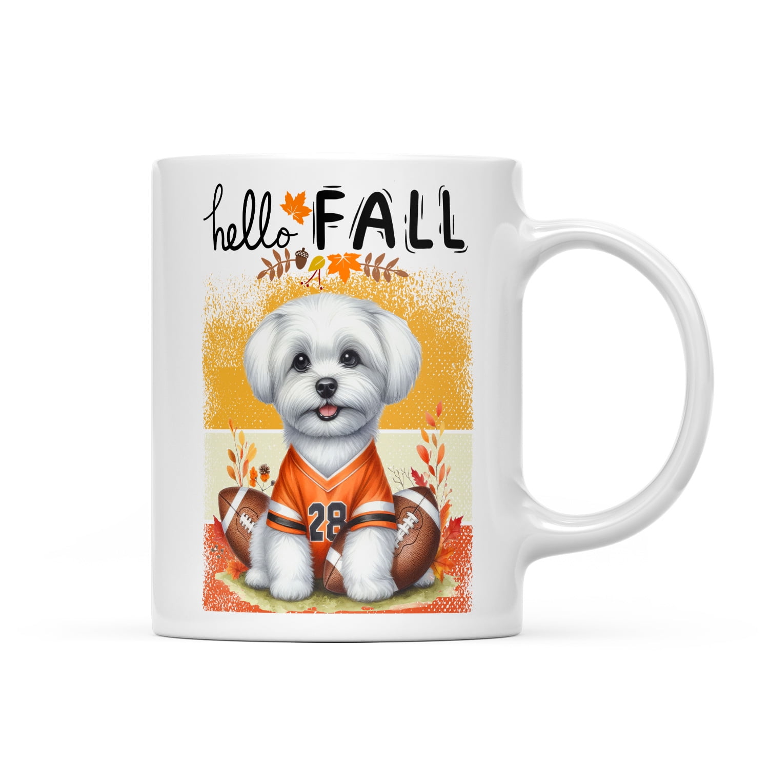 Hello Fall Maltese Football Welcome Autumn with Leaves Pumpkins Mug ...