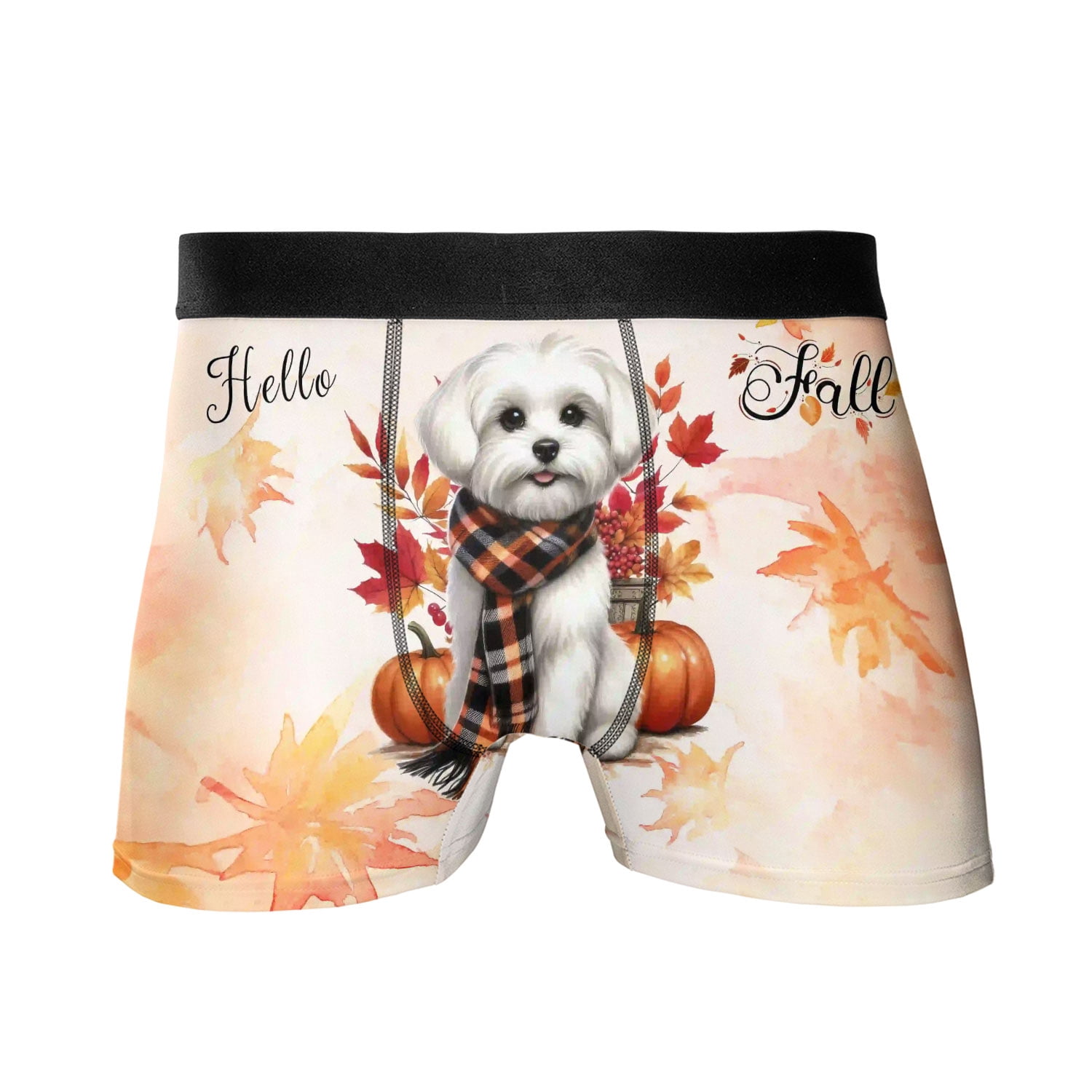 Hello Fall Maltese Scarf Welcome Autumn with Leaves Pumpkins All Over ...