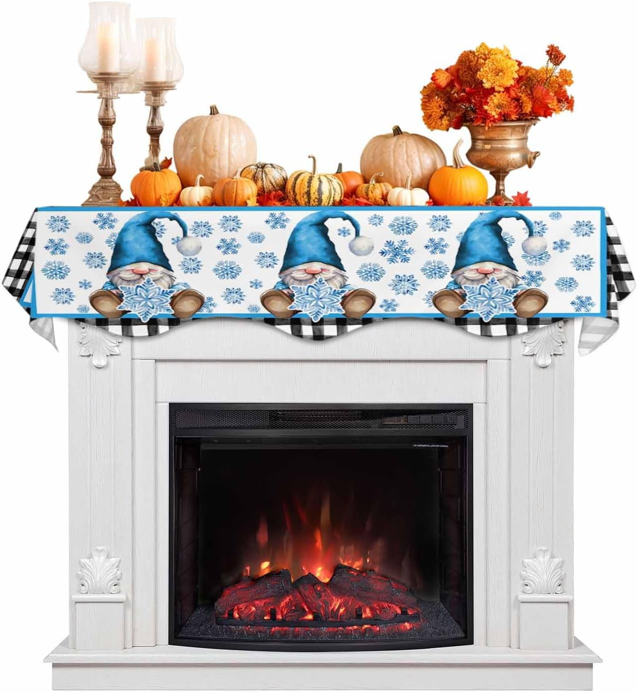 Watercolor Leaves Home Decor Blue Eucalyptus Fireplace Mantle Scarf ...