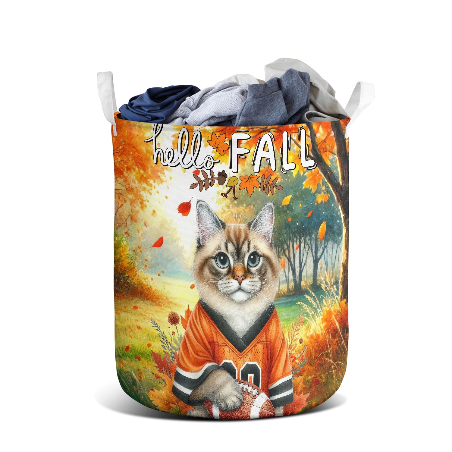 Hello Fall Manx Football Welcome Autumn with Leaves Pumpkins Foldable ...