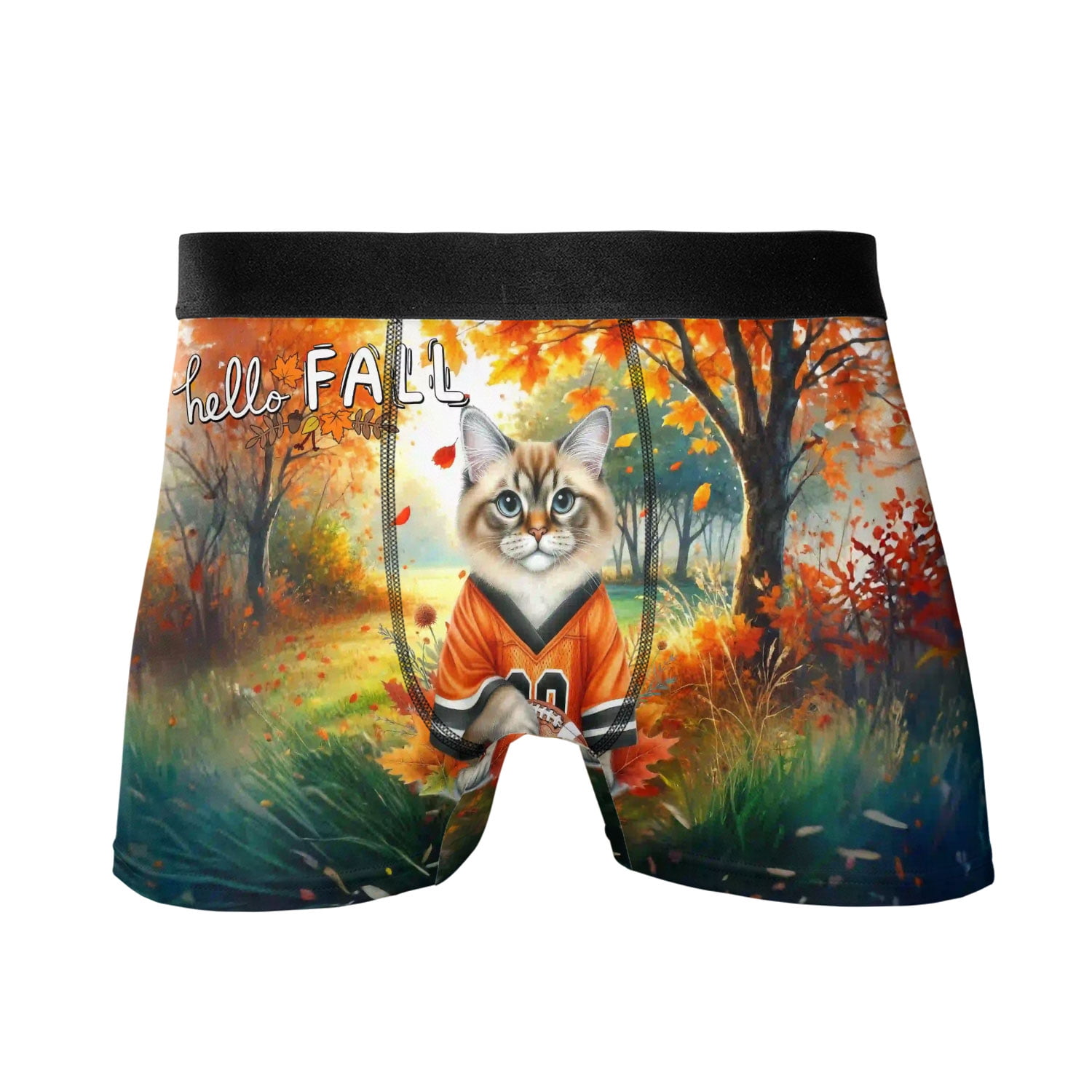 Hello Fall Manx Football Welcome Autumn with Leaves Pumpkins All Over ...