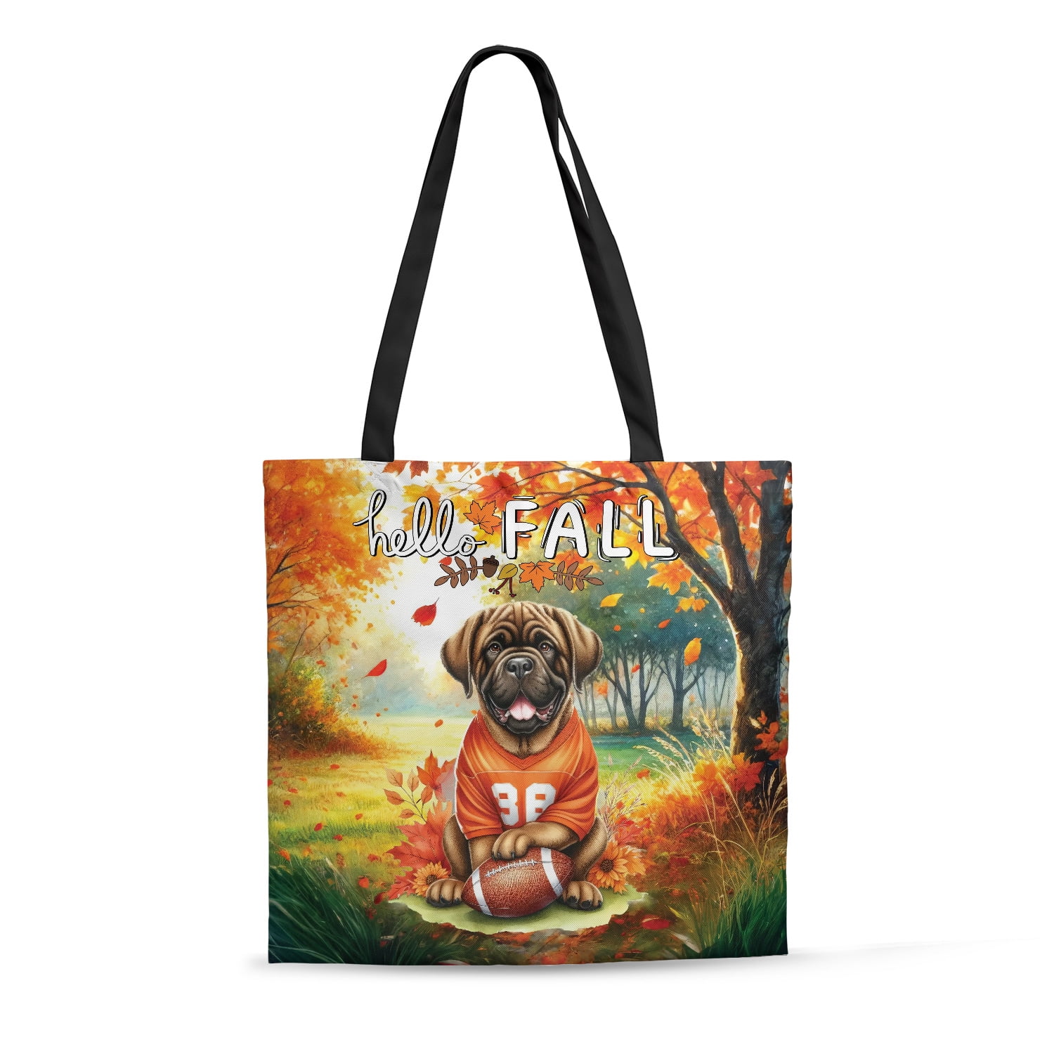 Hello Fall Mastiff Football Welcome Autumn with Leaves Pumpkins All ...