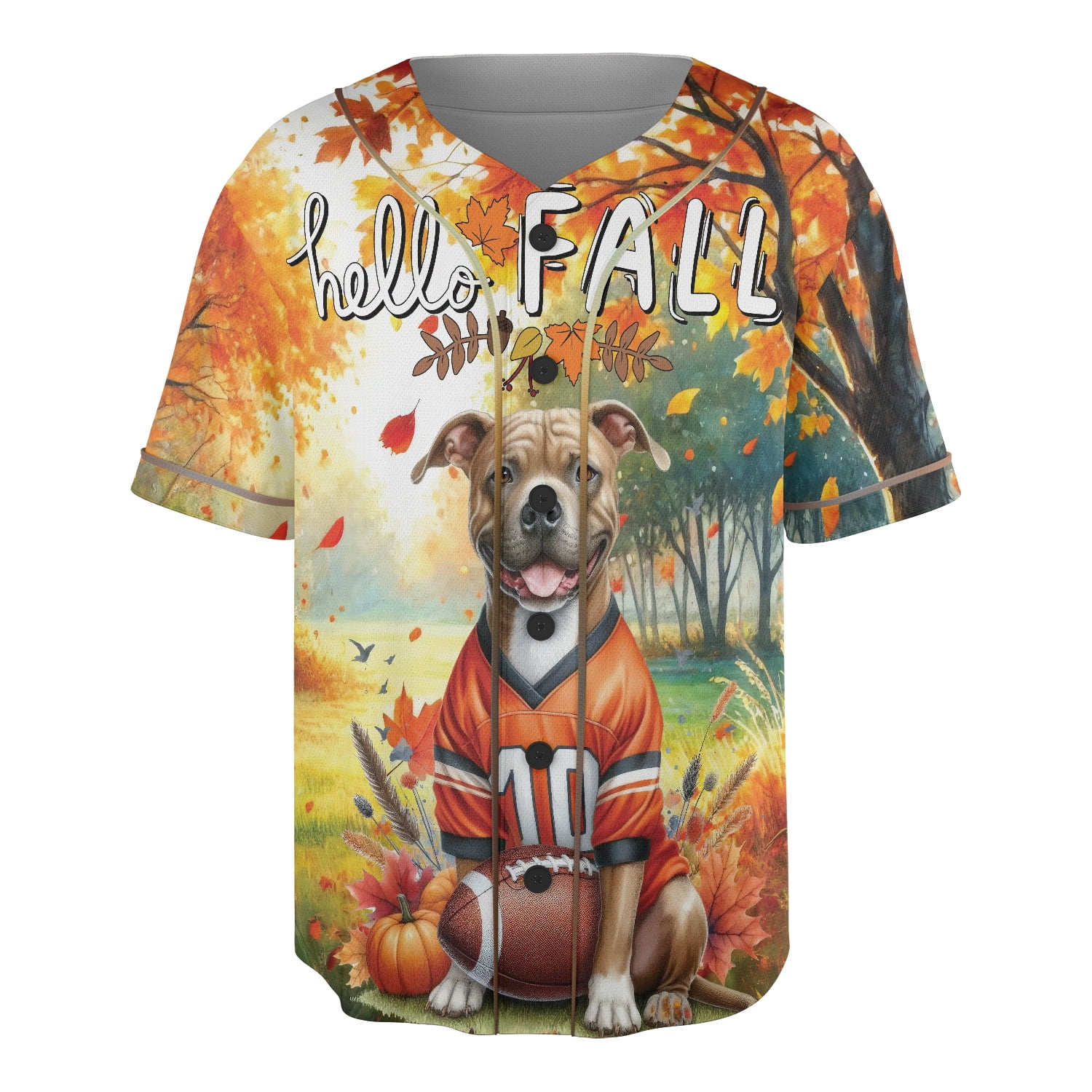 Hello Fall Pitbull Football Welcome Autumn with Leaves Pumpkins All ...