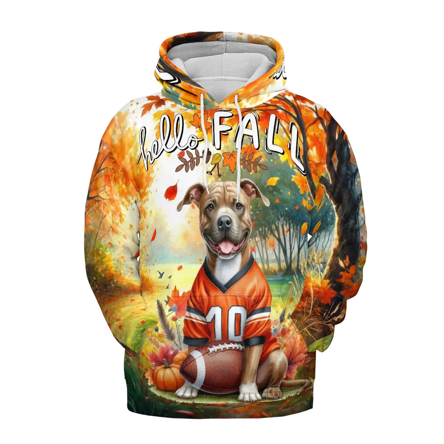 Hello Fall Pitbull Football Welcome Autumn with Leaves Pumpkins All ...