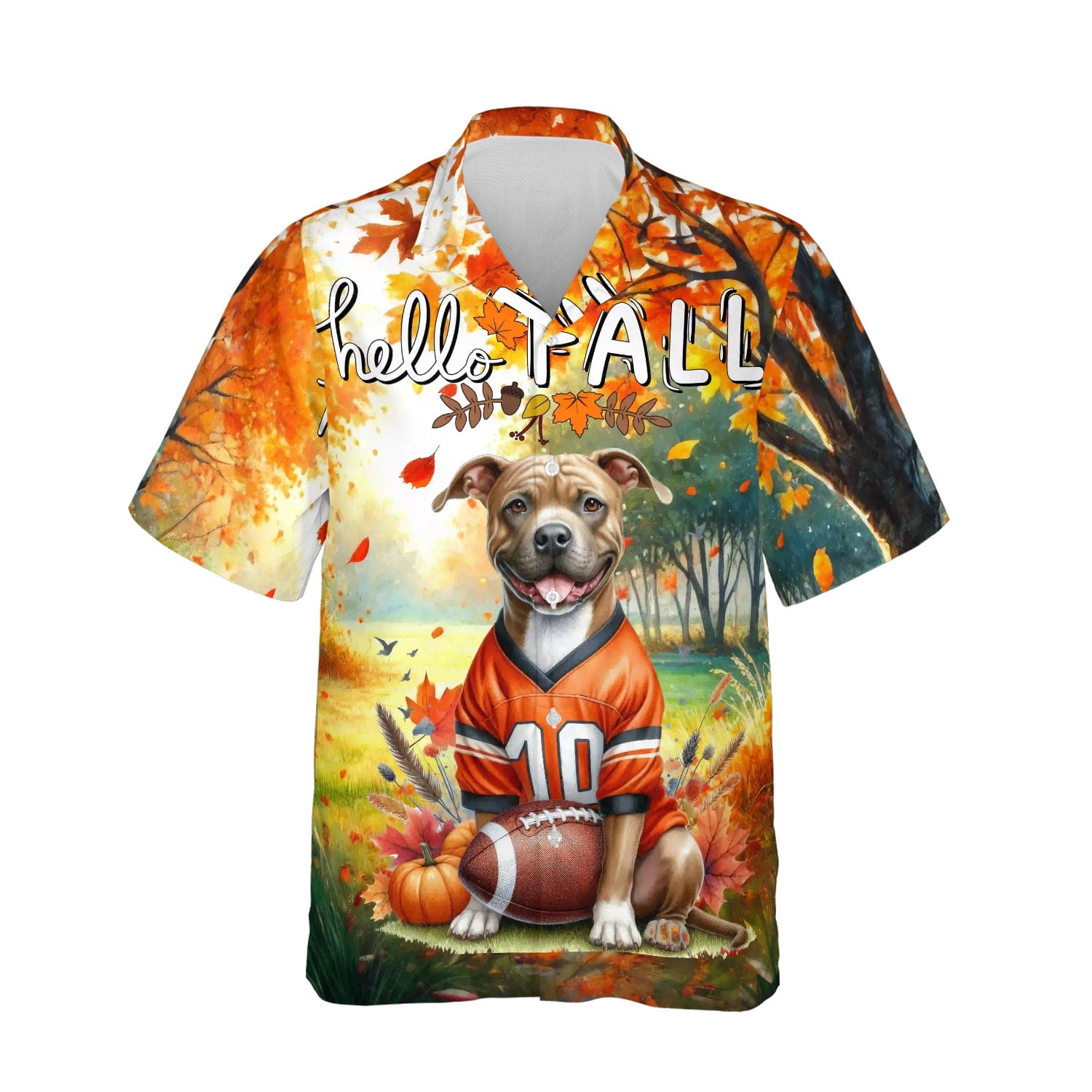 Hello Fall Pitbull Football Welcome Autumn with Leaves Pumpkins ...