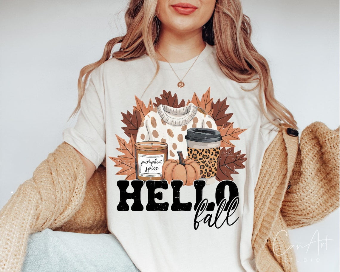 Hello Fall Png, Retro Autumn Png Sublimation T-Shirt, Mug Design, Cozy ...