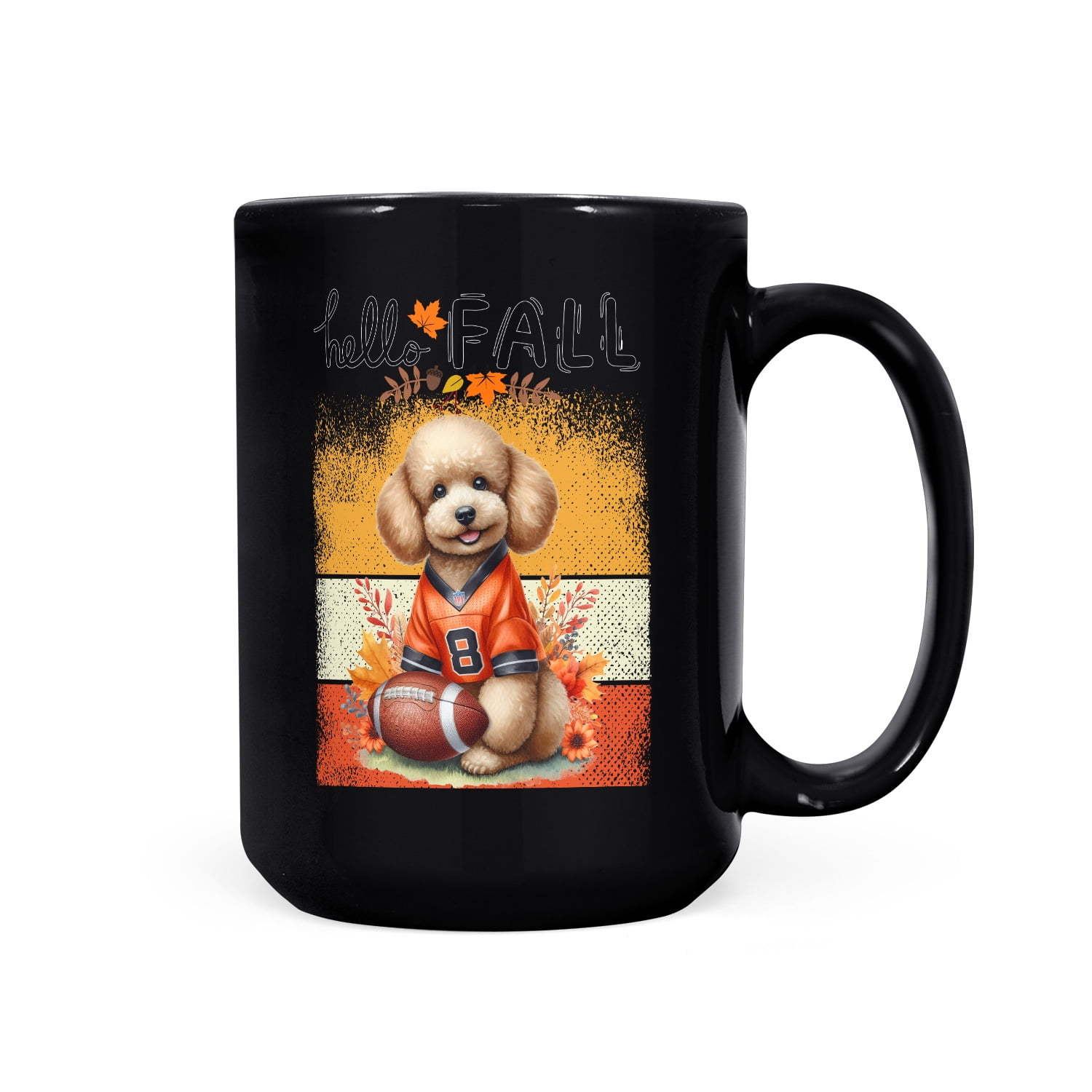 Hello Fall Poodle Football Welcome Autumn with Leaves Pumpkins Mug ...
