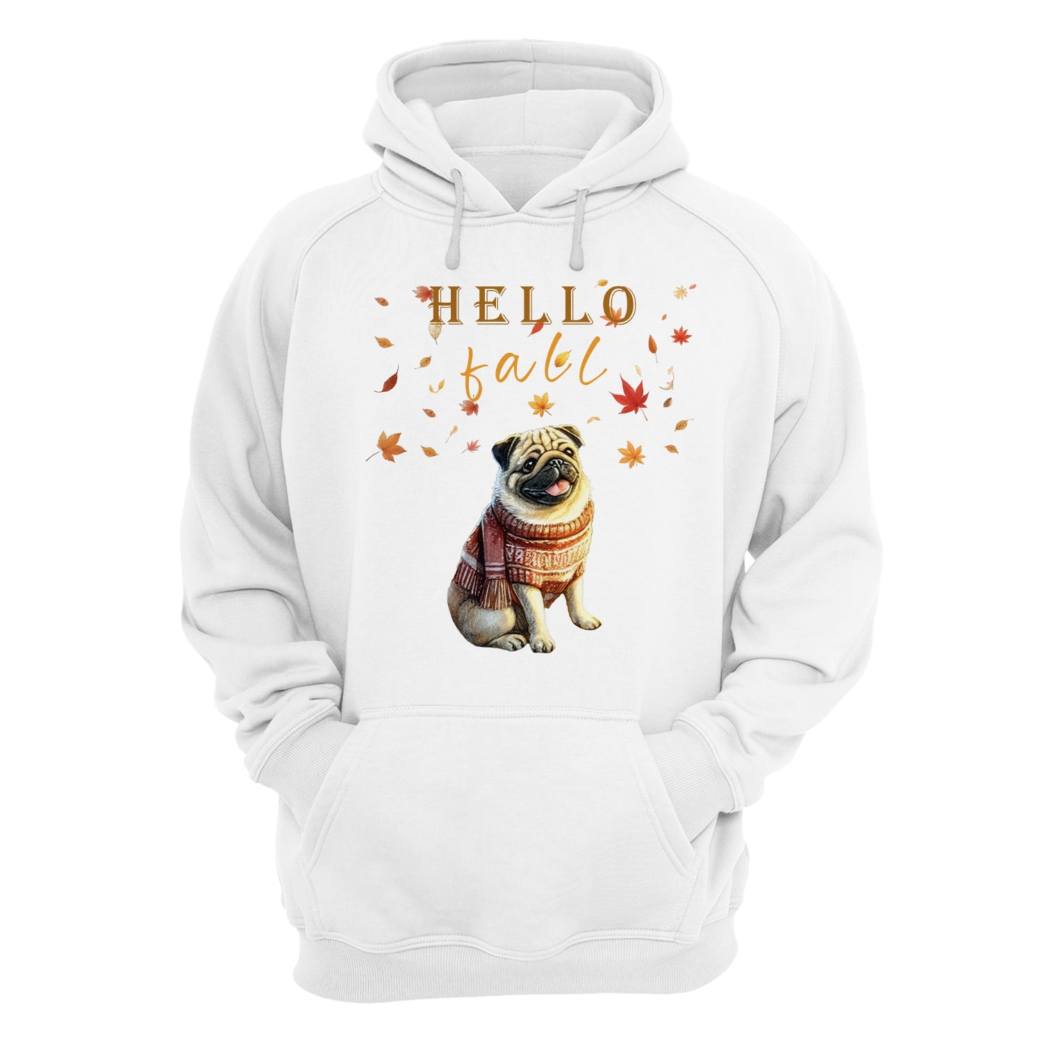 Hello Fall Pug Enjoys Warm Campfire Autumn Night Bright Moon Hoodie ...