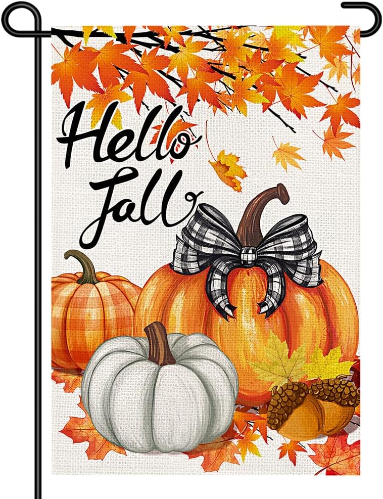 Hello Fall Pumpkin Garden Flags for Outside Double Sided Burlap, Autumn ...