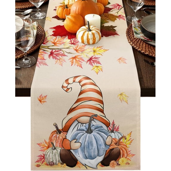 Hello Fall Pumpkin Linen Table Runners Harvest Thanksgiving Maple ...
