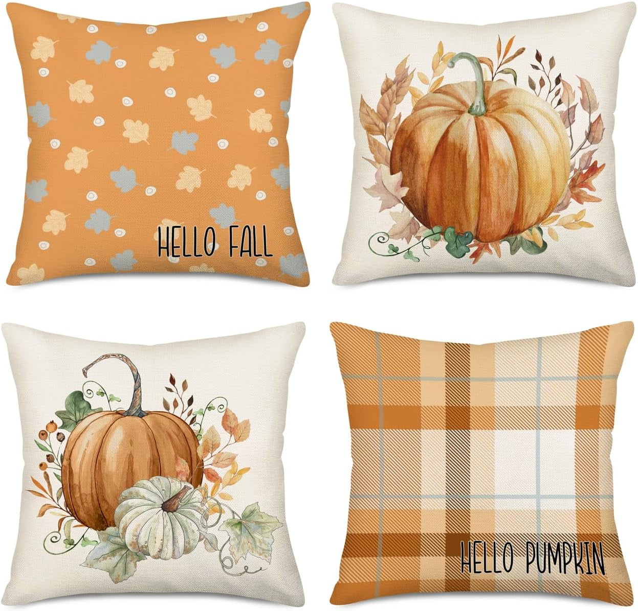 Hello Fall Hello Pumpkin Pillow Covers 20 x 20 Inch Orange Buffalo ...