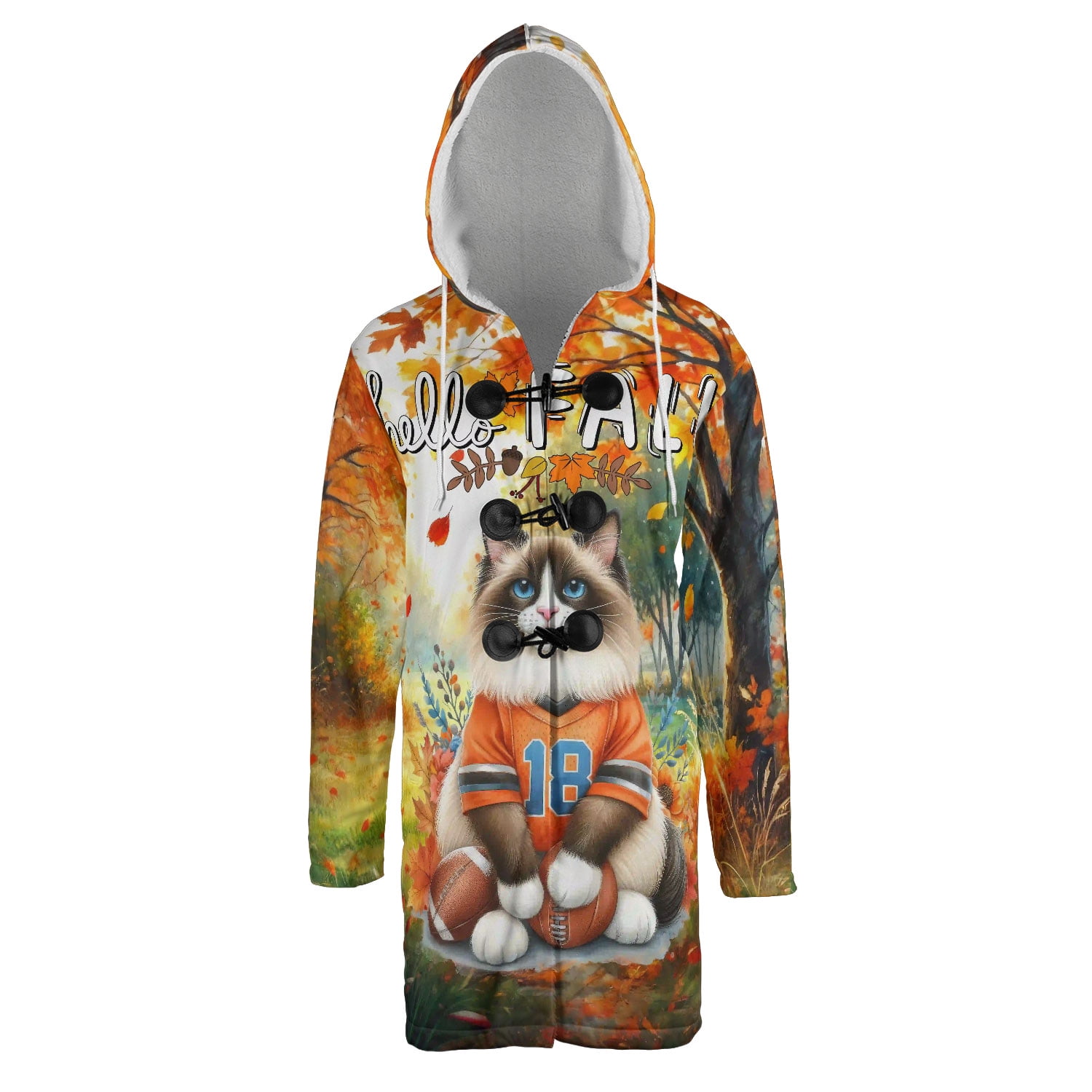 Hello Fall Ragdoll Football Welcome Autumn with Leaves Pumpkins All ...