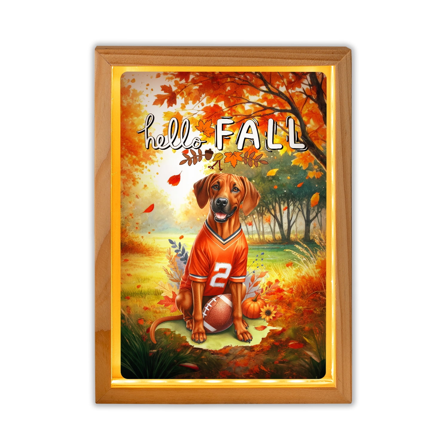Hello Fall Rhodesian Ridgeback Football Welcome Autumn with Leaves ...