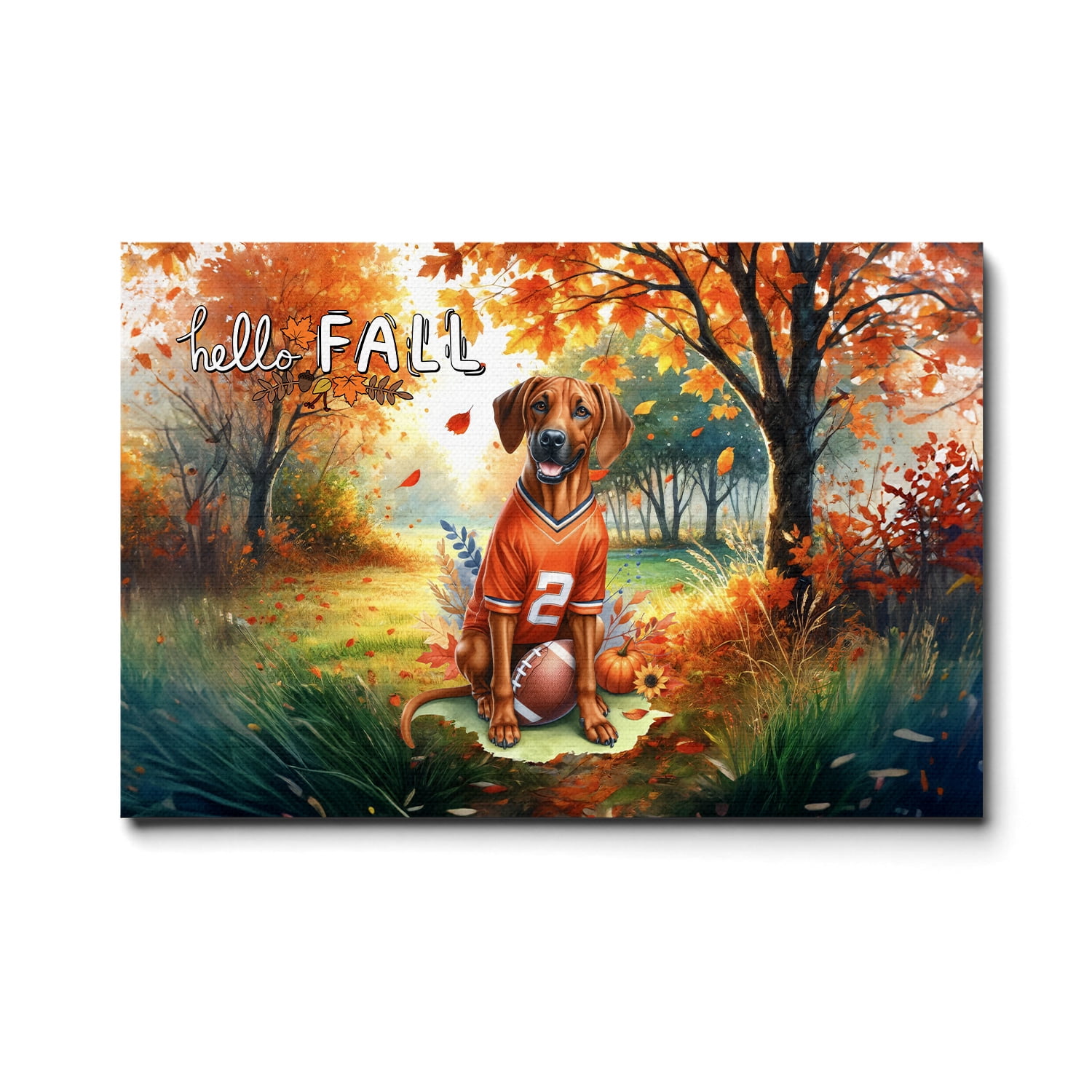 Hello Fall Rhodesian Ridgeback Football Welcome Autumn with Leaves ...