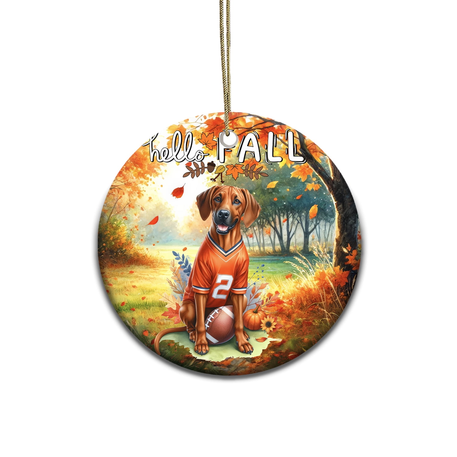 Hello Fall Rhodesian Ridgeback Football Welcome Autumn with Leaves ...
