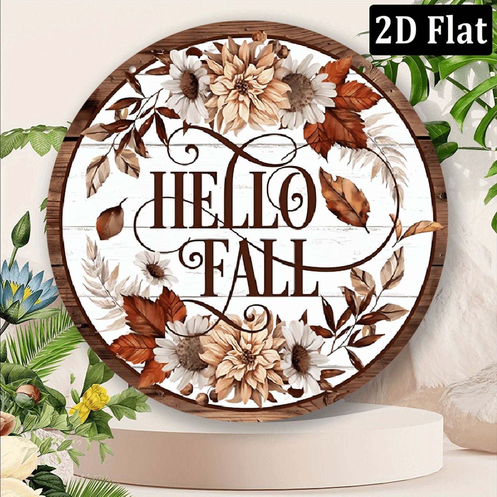 Hello Fall Round Metal Wreath Sign, Wreath Attachment, Sign For Wreaths ...