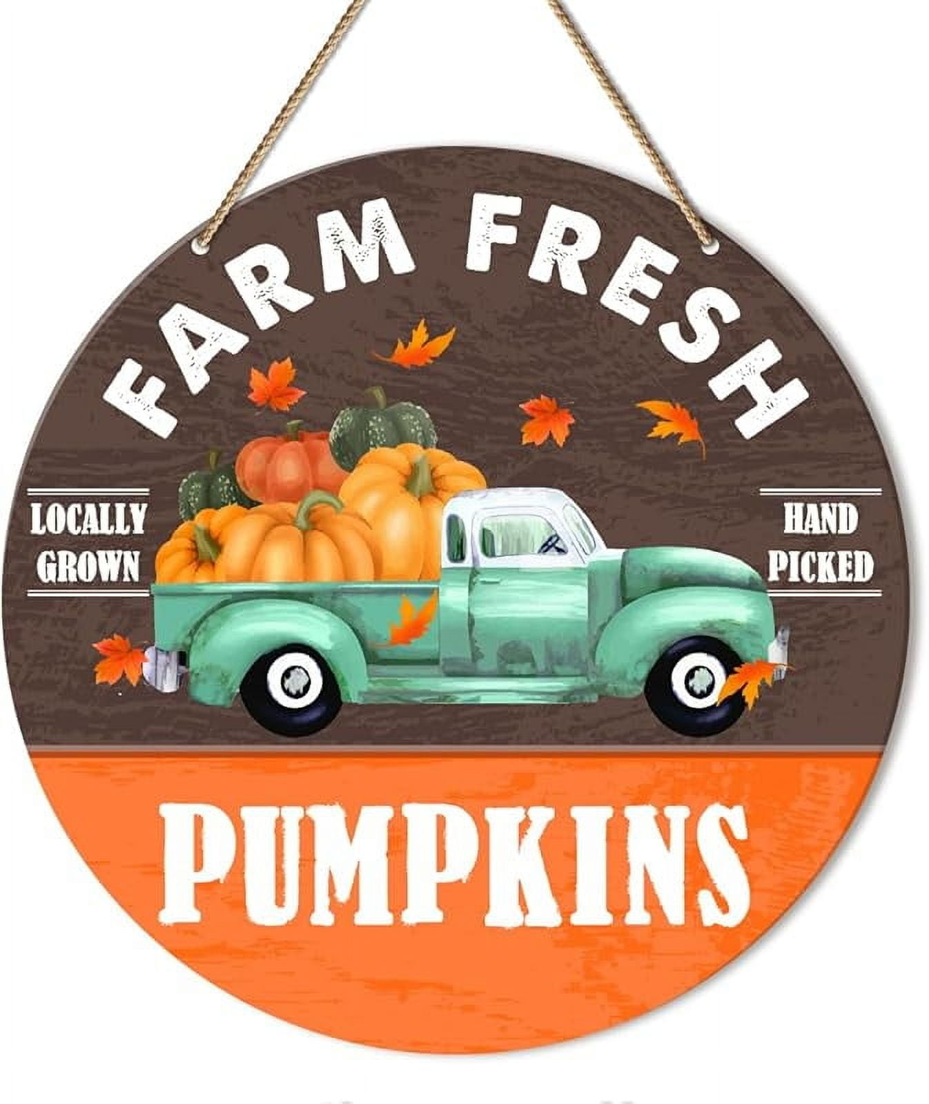 Hello Fall Round Wooden Front Door Decor Sign, Fall Pumpkin Welcome ...