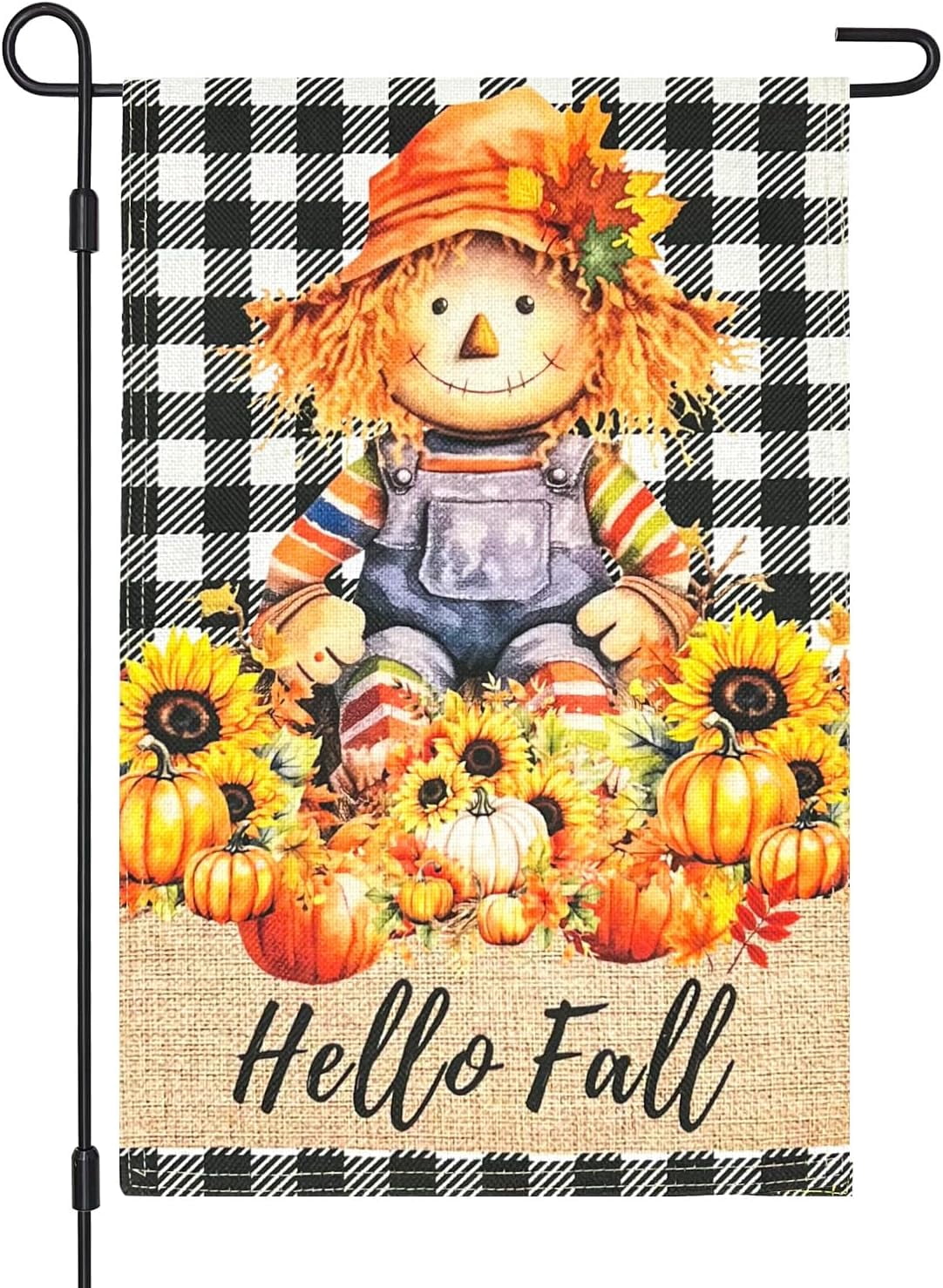 Hello Fall Scarecrow Garden Flag, Double Sided Pumpkins Sunflowers ...