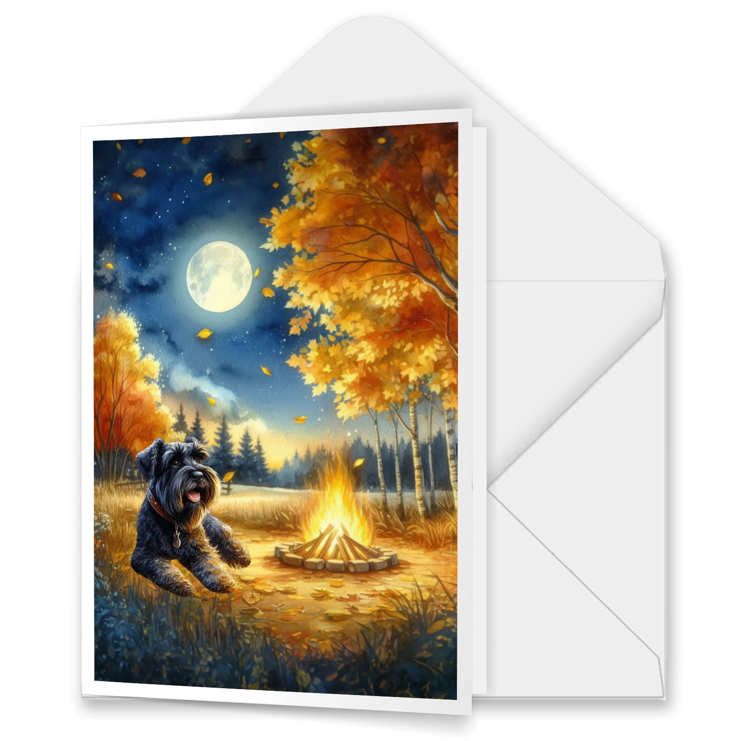 Hello Fall Schnauzer Enjoys Warm Campfire Autumn Night 5x7in Folded ...