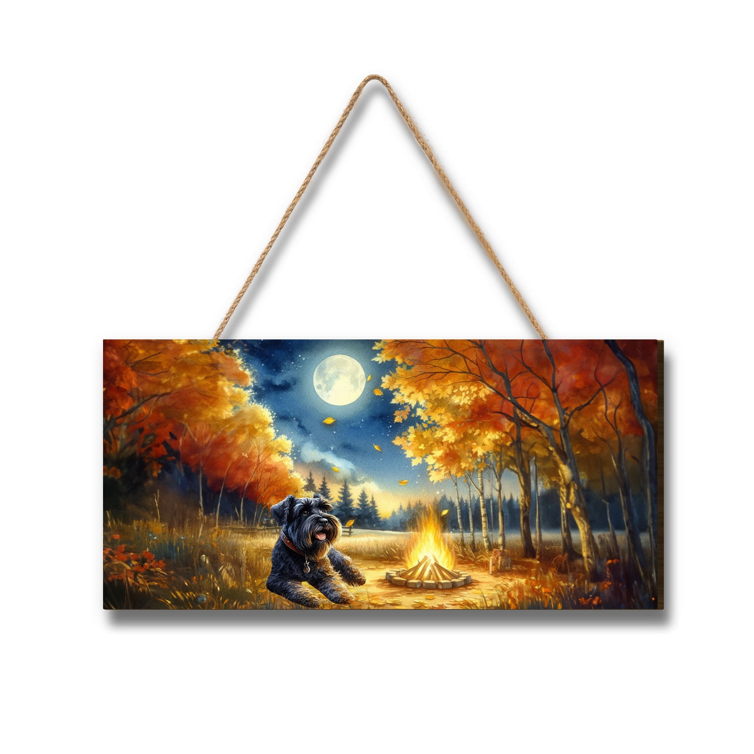 Hello Fall Schnauzer Enjoys Warm Campfire Autumn Night Landscape Wood ...