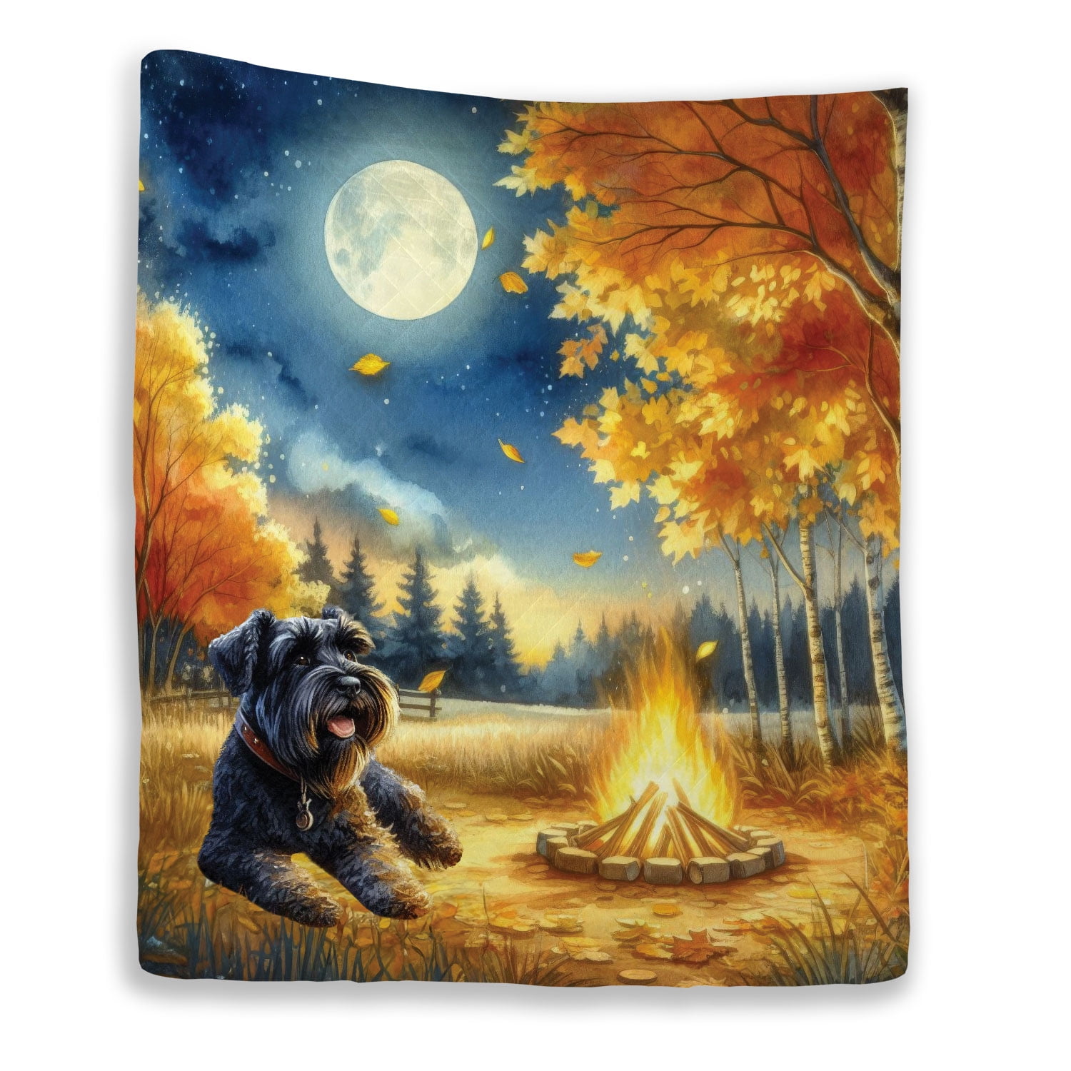 Hello Fall Schnauzer Enjoys Warm Campfire Autumn Night Quilt Blanket ...