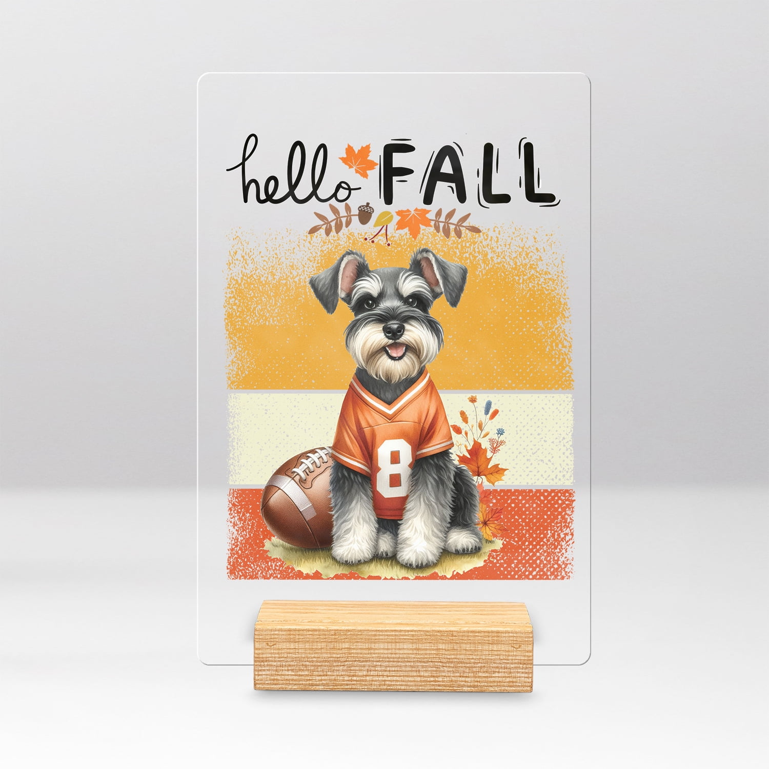 Hello Fall Schnauzer Football Welcome Autumn with Leaves Pumpkins ...
