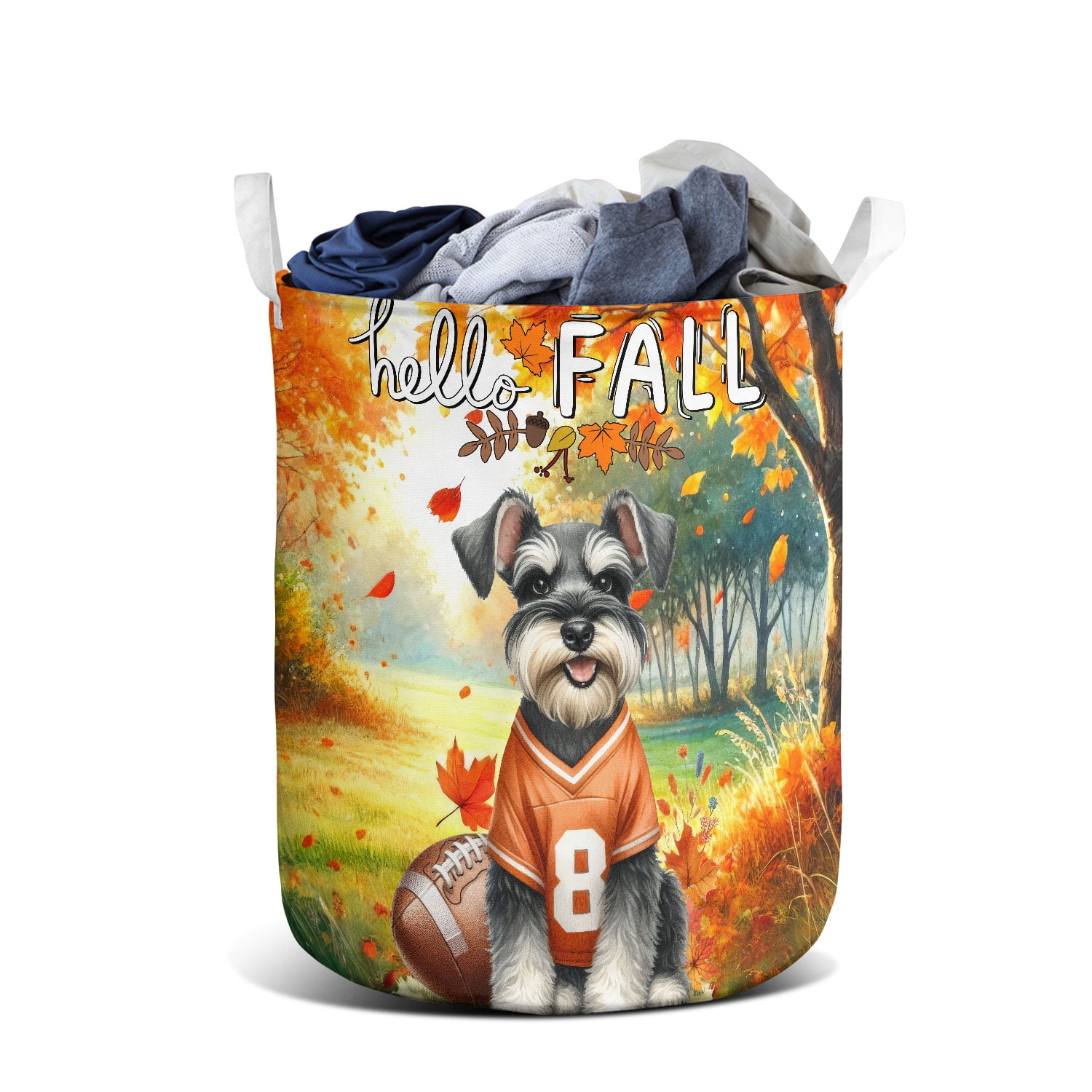 Hello Fall Schnauzer Football Welcome Autumn with Leaves Pumpkins ...
