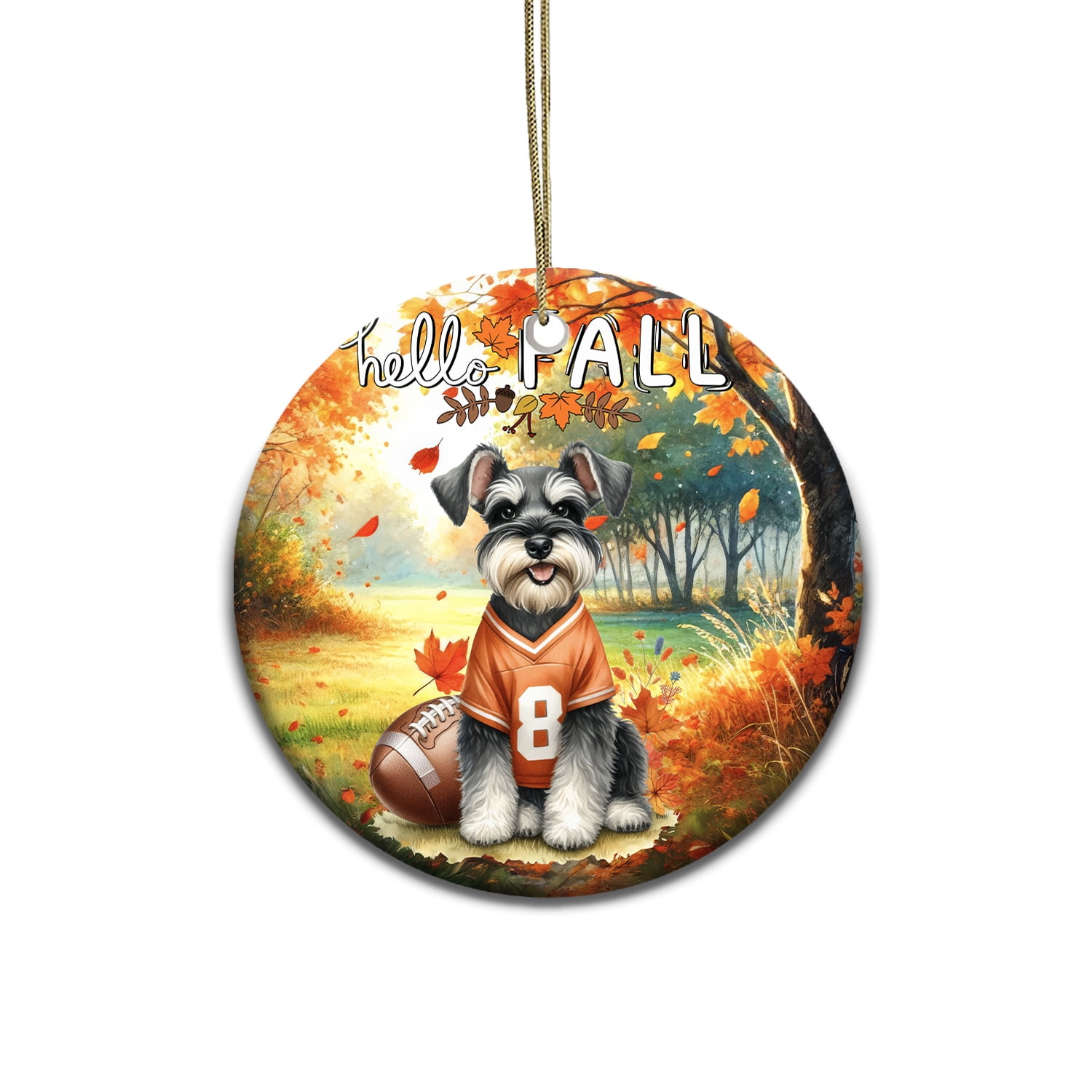 Hello Fall Schnauzer Football Welcome Autumn with Leaves Pumpkins ...
