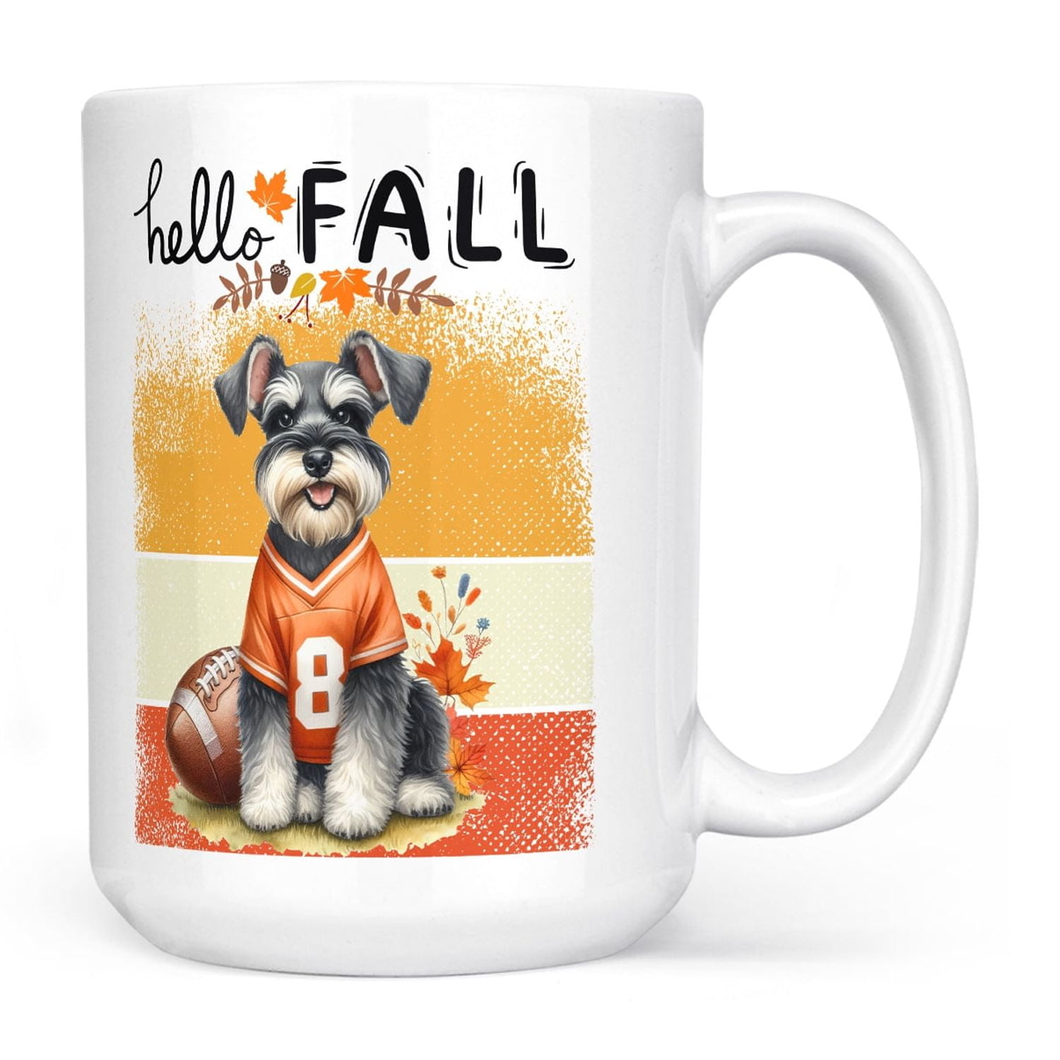 Hello Fall Schnauzer Football Welcome Autumn with Leaves Pumpkins Mug ...