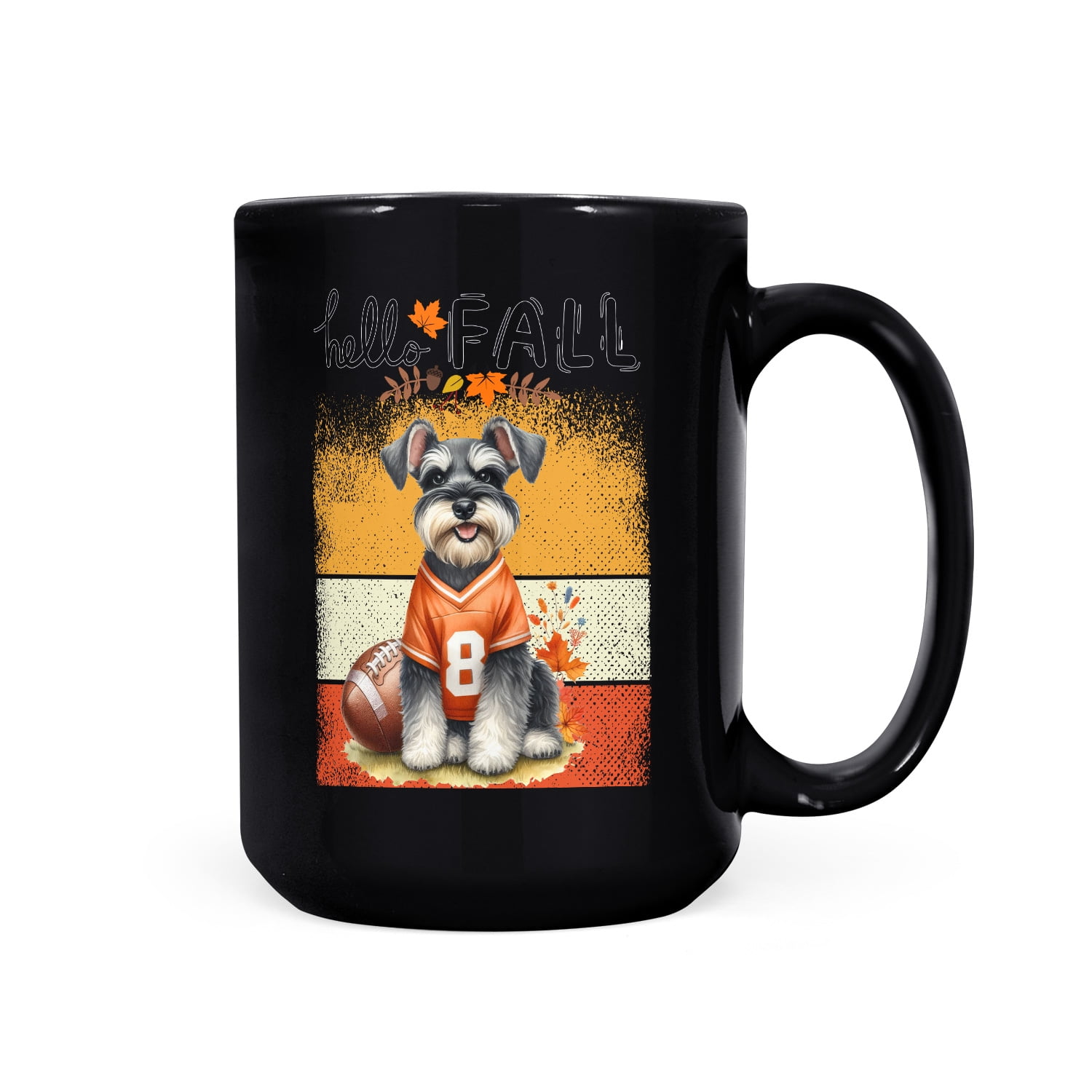 Hello Fall Schnauzer Football Welcome Autumn with Leaves Pumpkins Mug ...