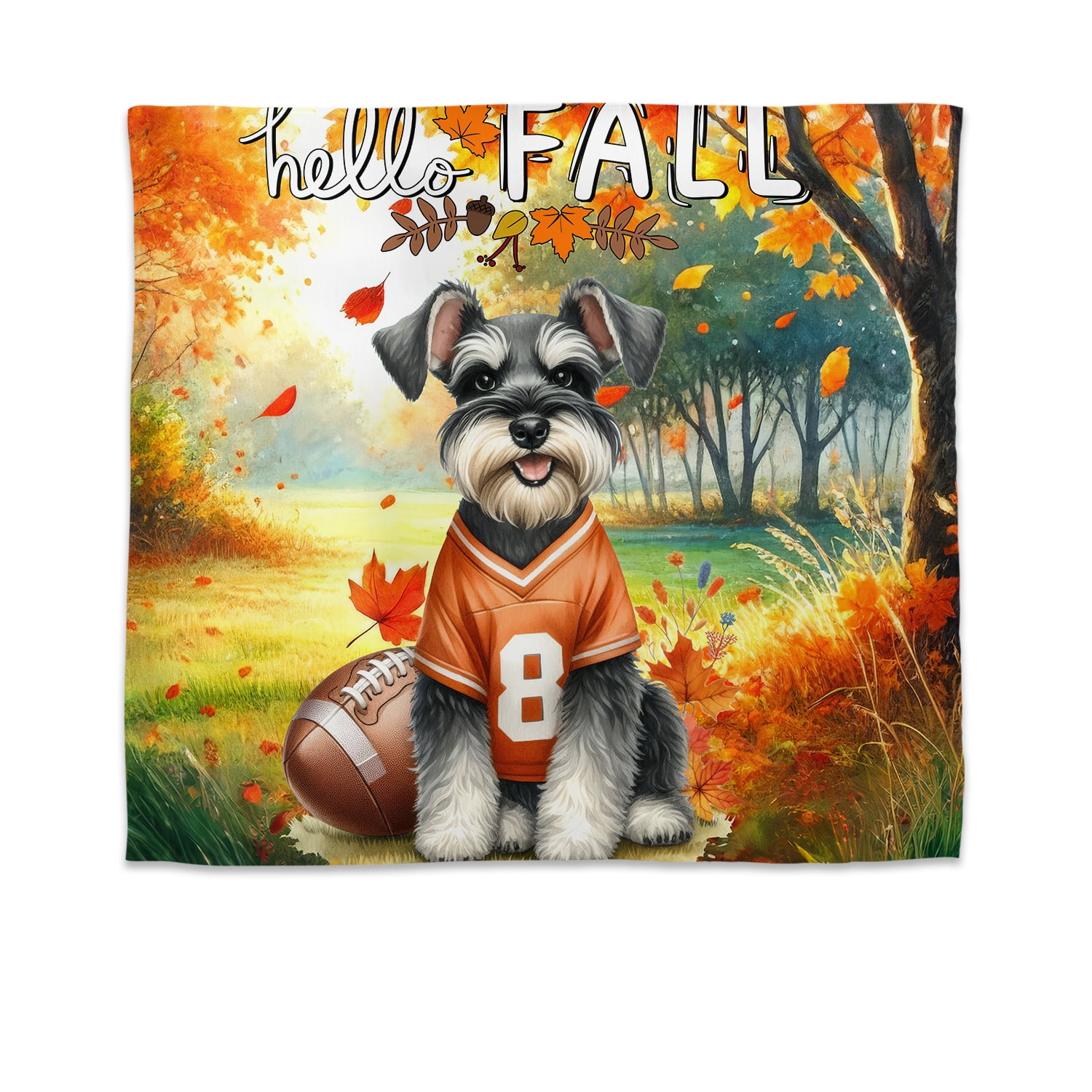 Hello Fall Schnauzer Football Welcome Autumn with Leaves Pumpkins ...