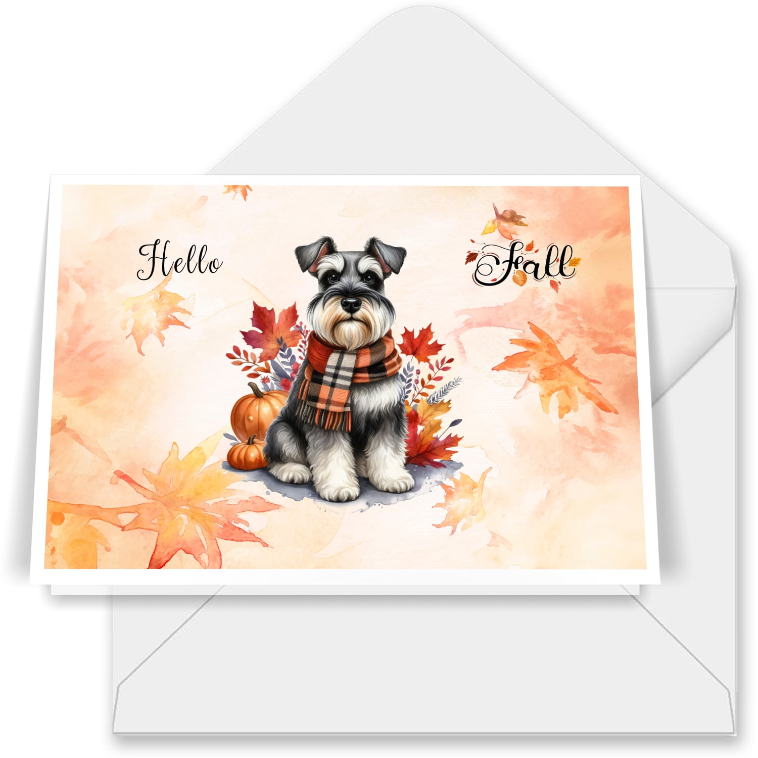 Hello Fall Schnauzer Scarf Welcome Autumn with Leaves Pumpkins 7x5in ...