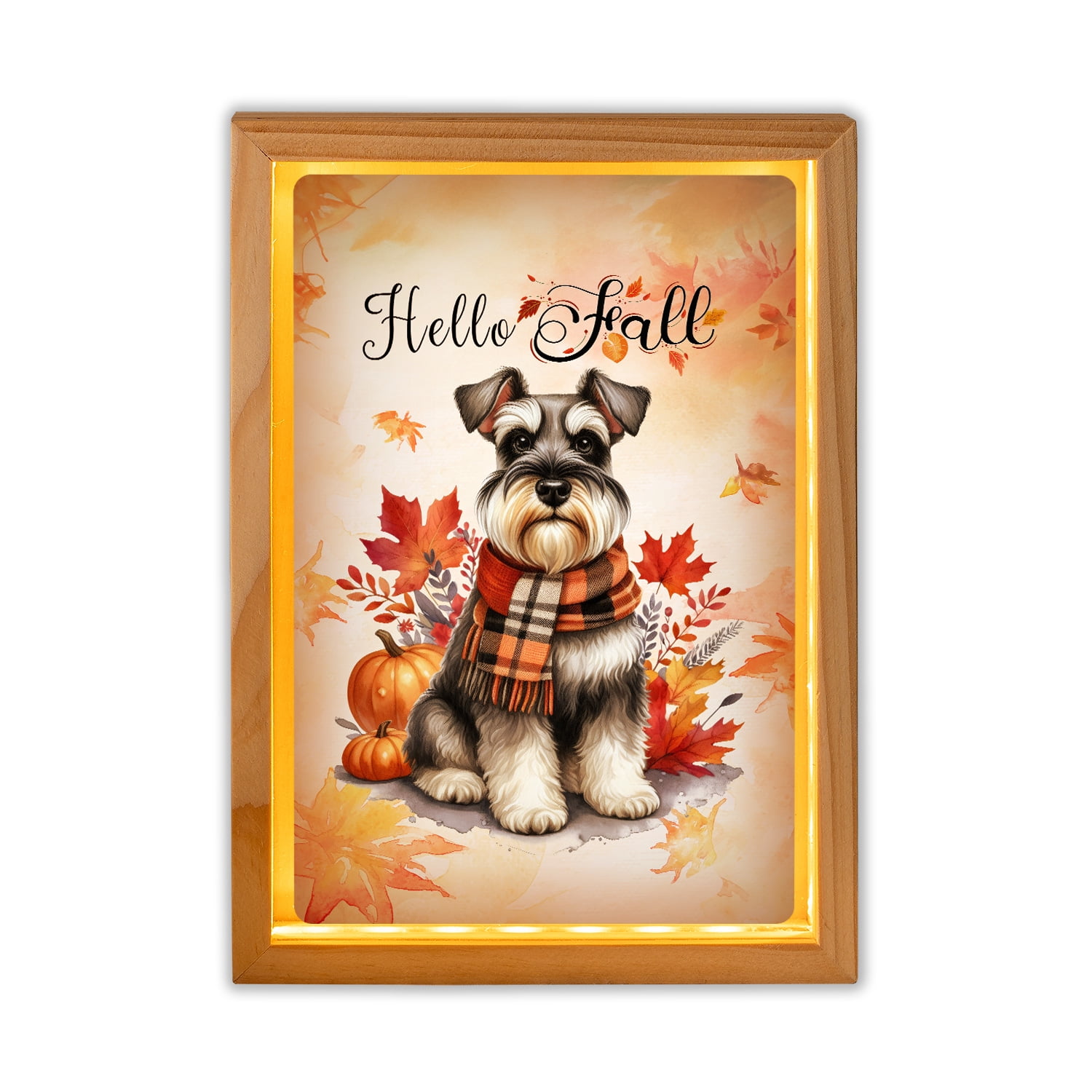 Hello Fall Schnauzer Scarf Welcome Autumn with Leaves Pumpkins Acrylic ...