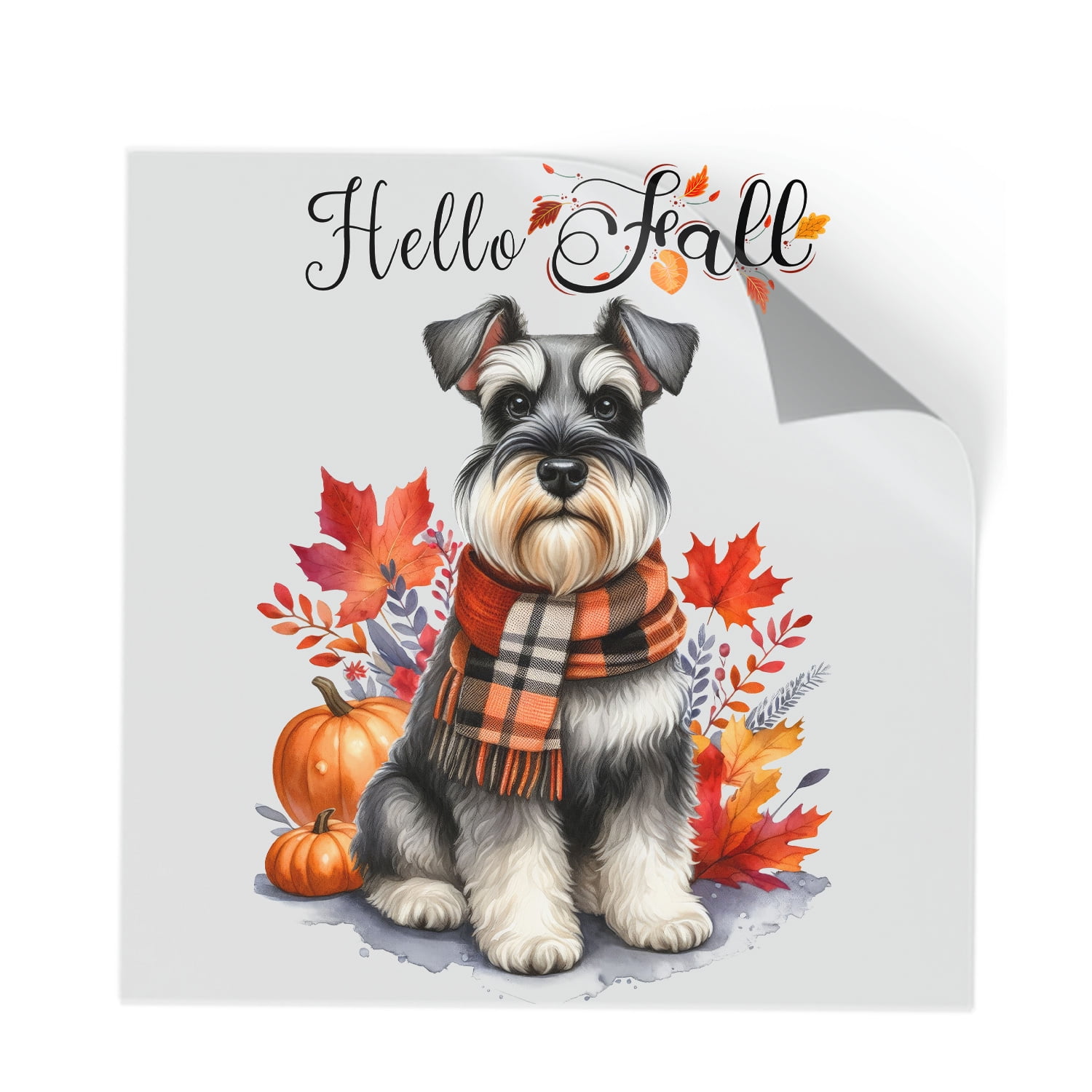 Hello Fall Schnauzer Scarf Welcome Autumn with Leaves Pumpkins Cutout ...