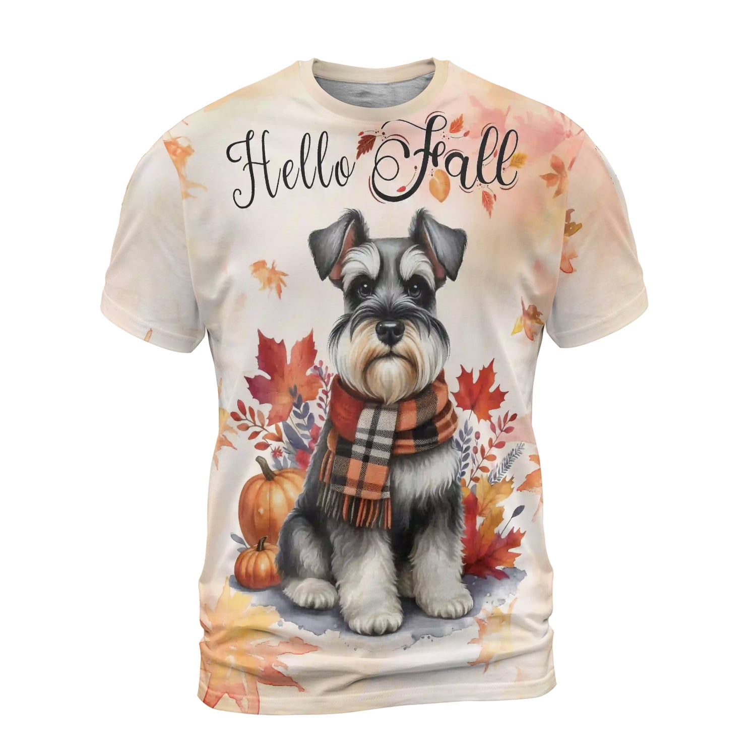 Hello Fall Schnauzer Scarf Welcome Autumn with Leaves Pumpkins All Over ...