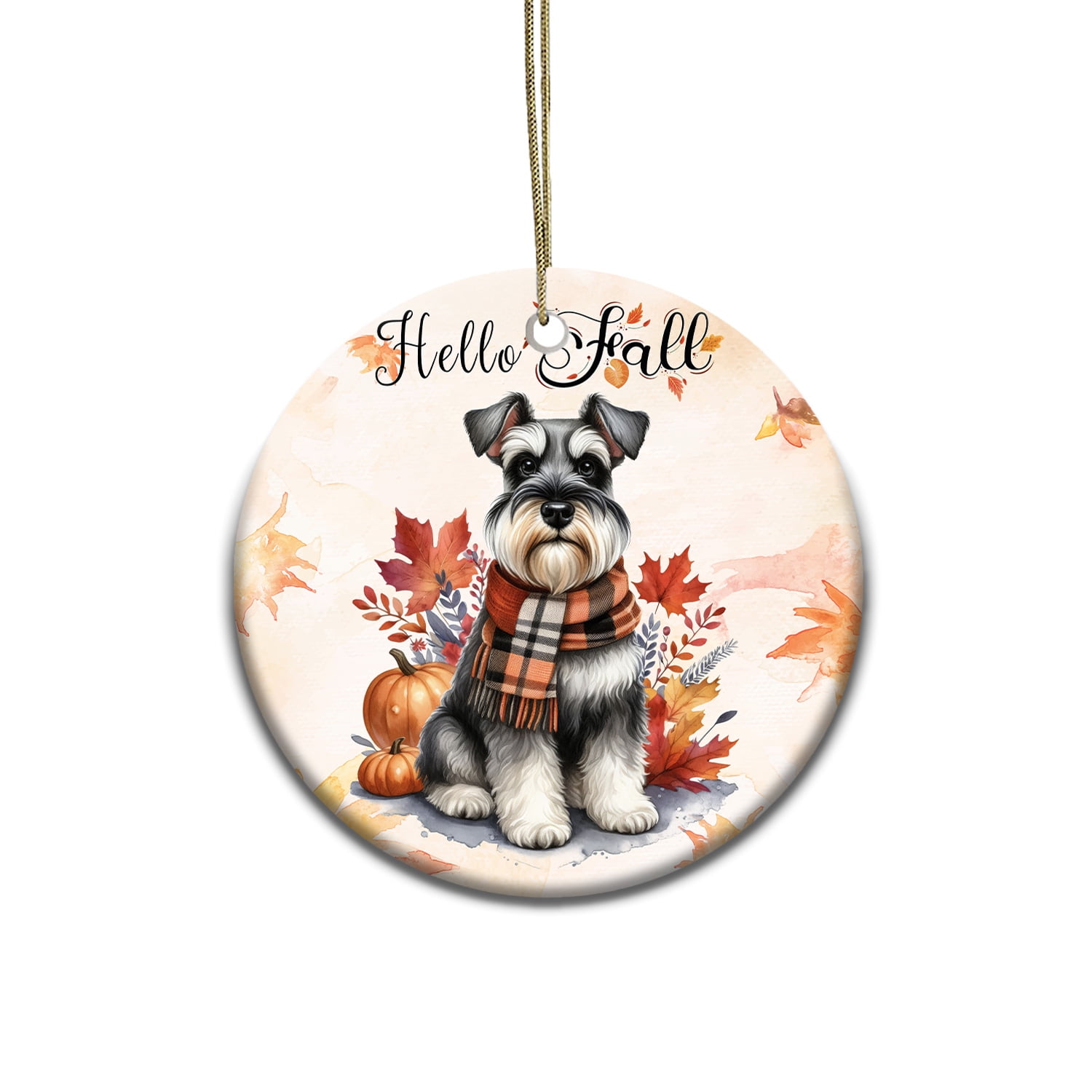 Hello Fall Schnauzer Scarf Welcome Autumn with Leaves Pumpkins Ceramic ...