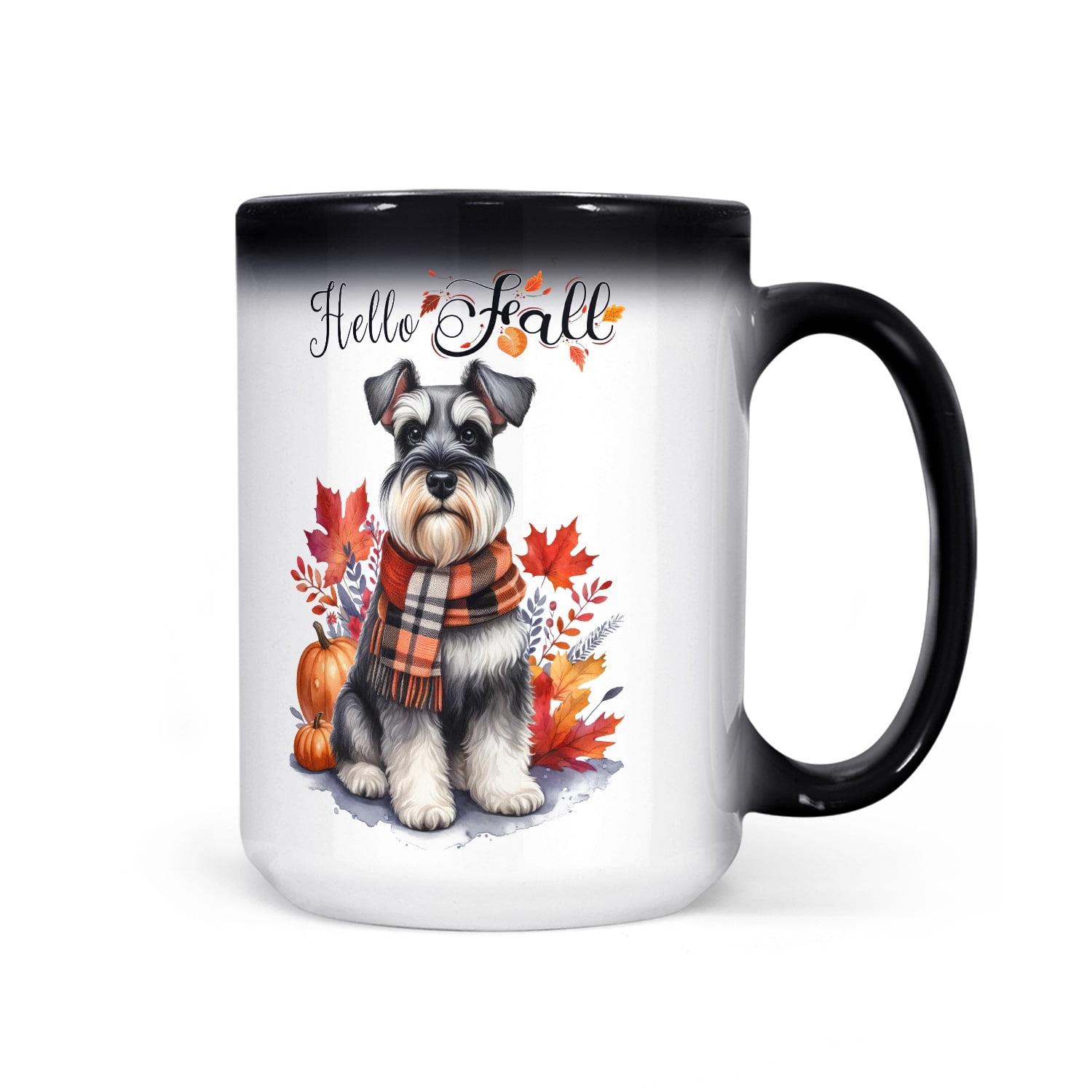 Hello Fall Schnauzer Scarf Welcome Autumn with Leaves Pumpkins Heat ...