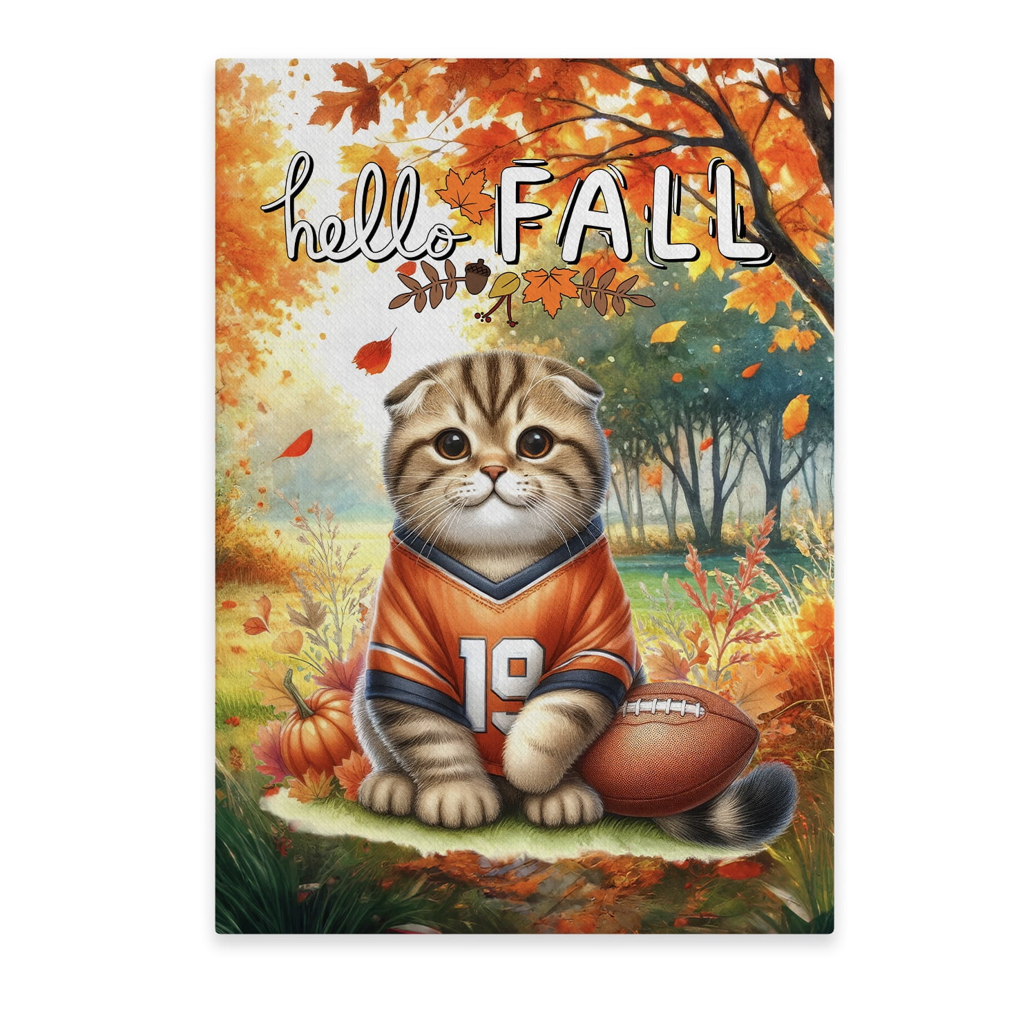 Hello Fall Scottish Fold Football Welcome Autumn with Leaves Pumpkins ...