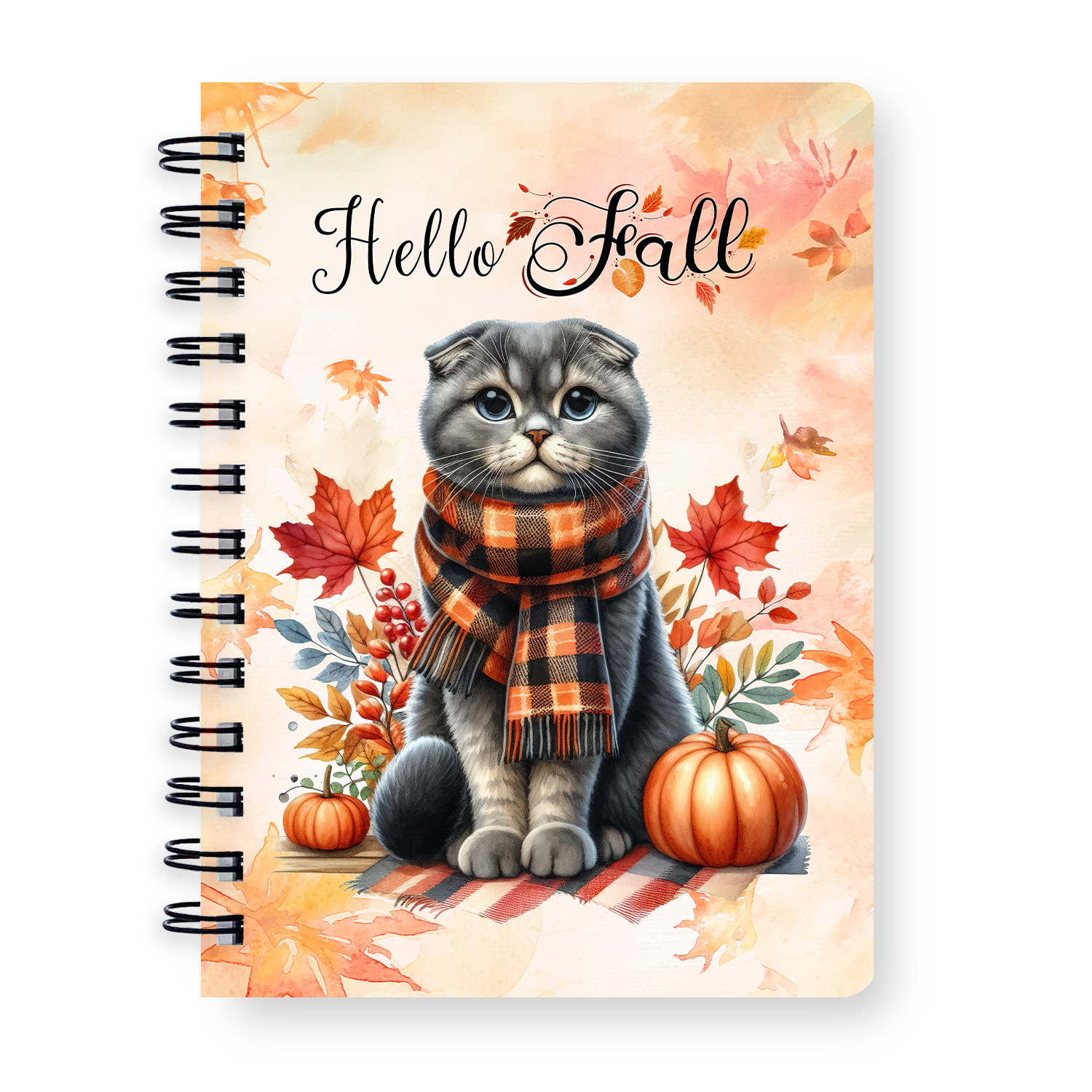 Hello Fall Scottish Fold Scarf Welcome Autumn with Leaves Pumpkins ...