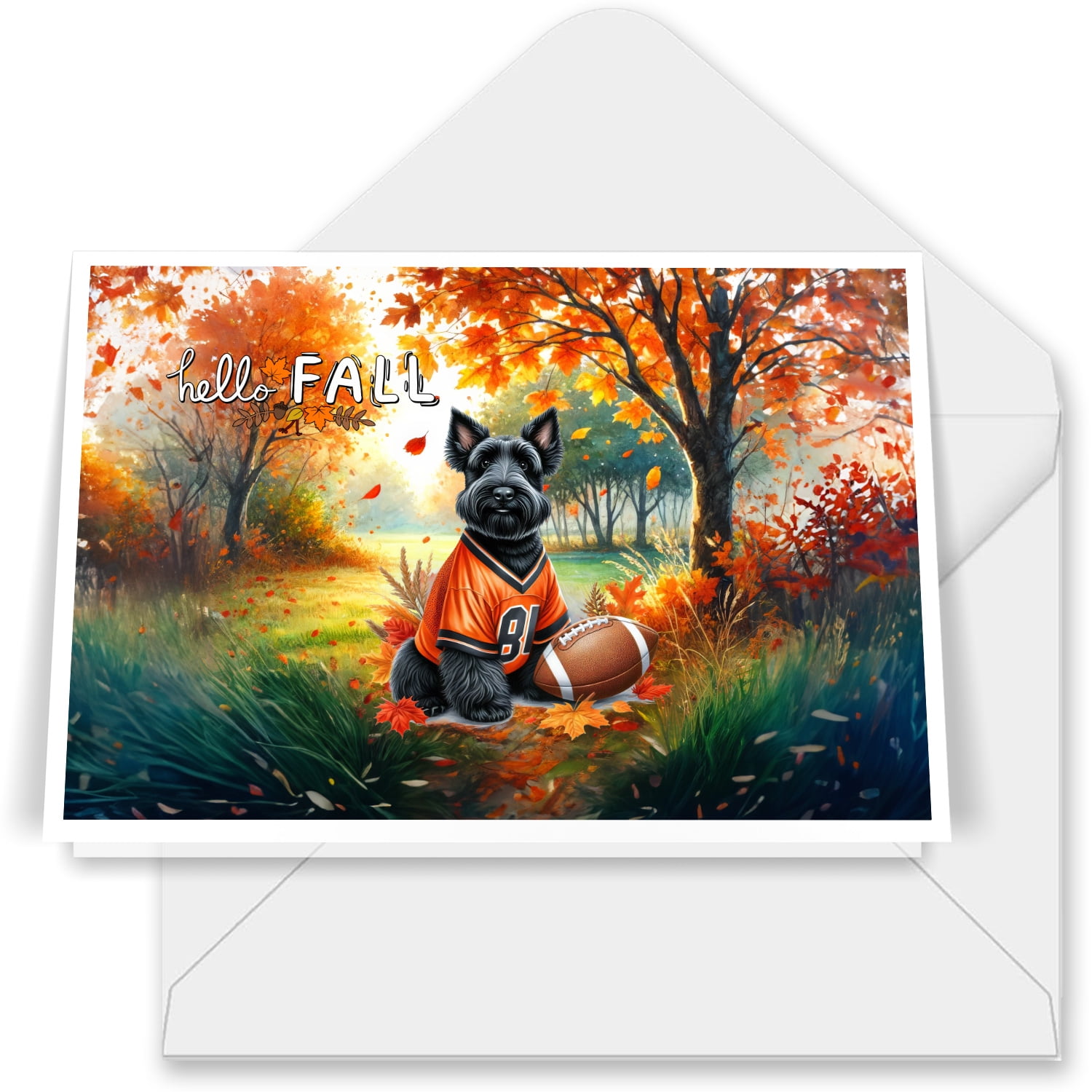 Hello Fall Scottish Terrier Football Welcome Autumn with Leaves ...