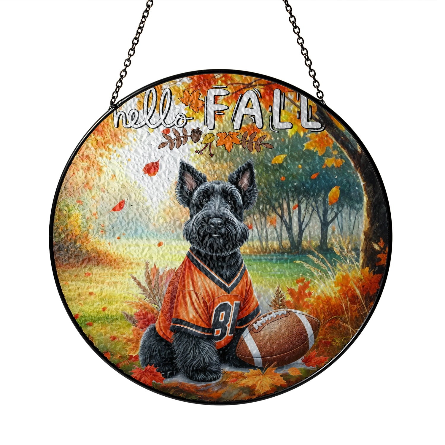 Hello Fall Scottish Terrier Football Welcome Autumn with Leaves ...