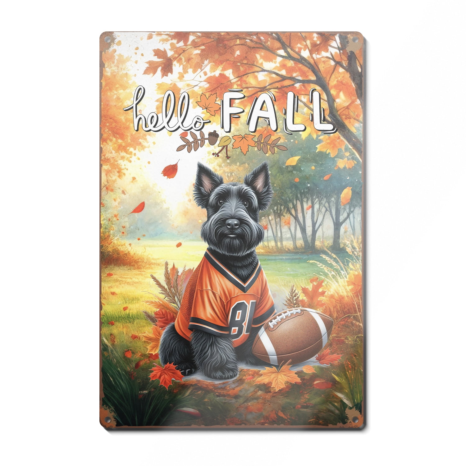 Hello Fall Scottish Terrier Football Welcome Autumn with Leaves ...