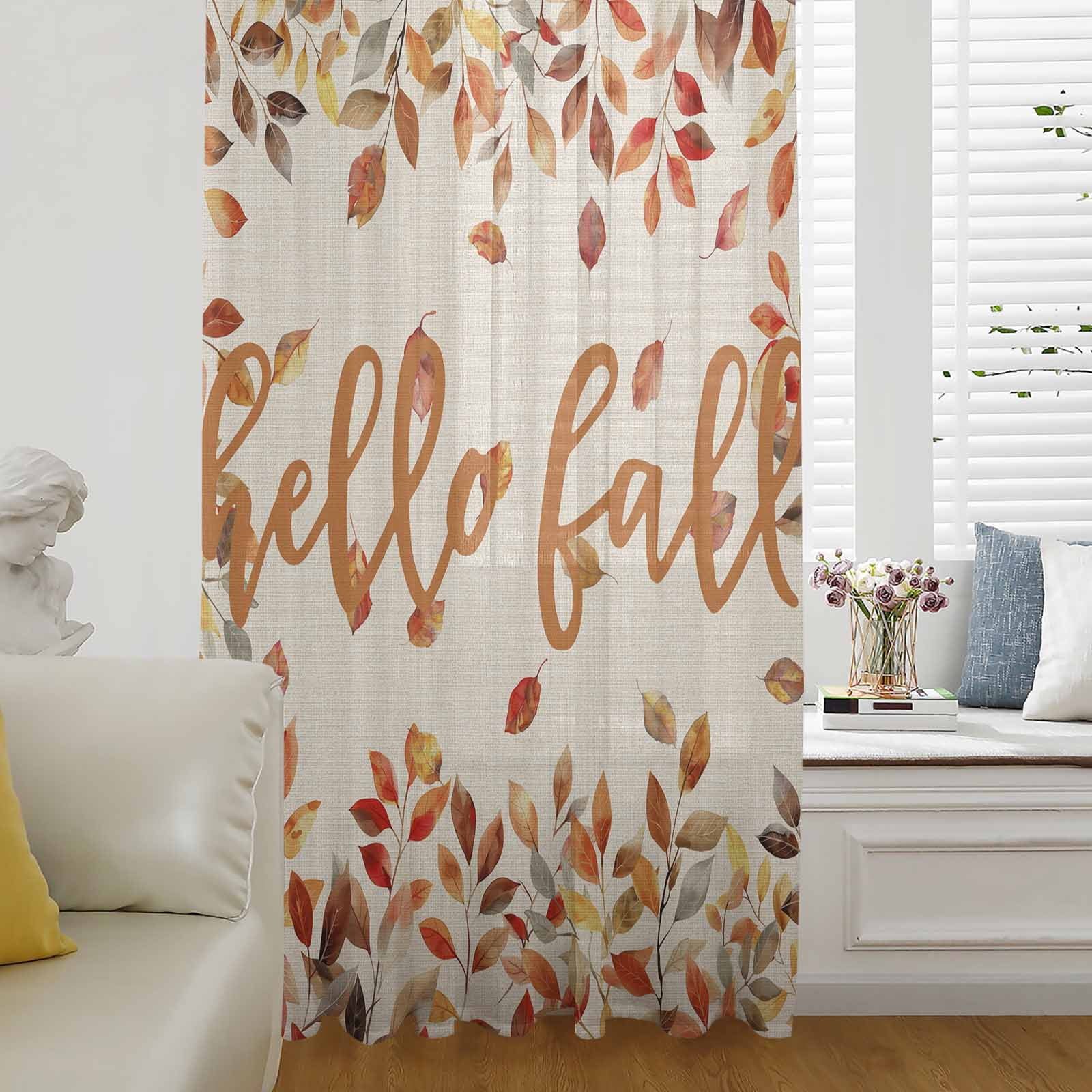 Hello Fall Semi Sheer Curtains Drapes for Living Room, Bedroom, French ...