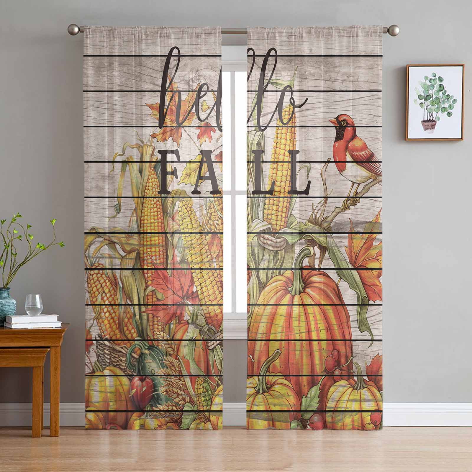 Hello Fall Sheer Curtains 108 Inch Length 2 Panels Set for Living Room ...