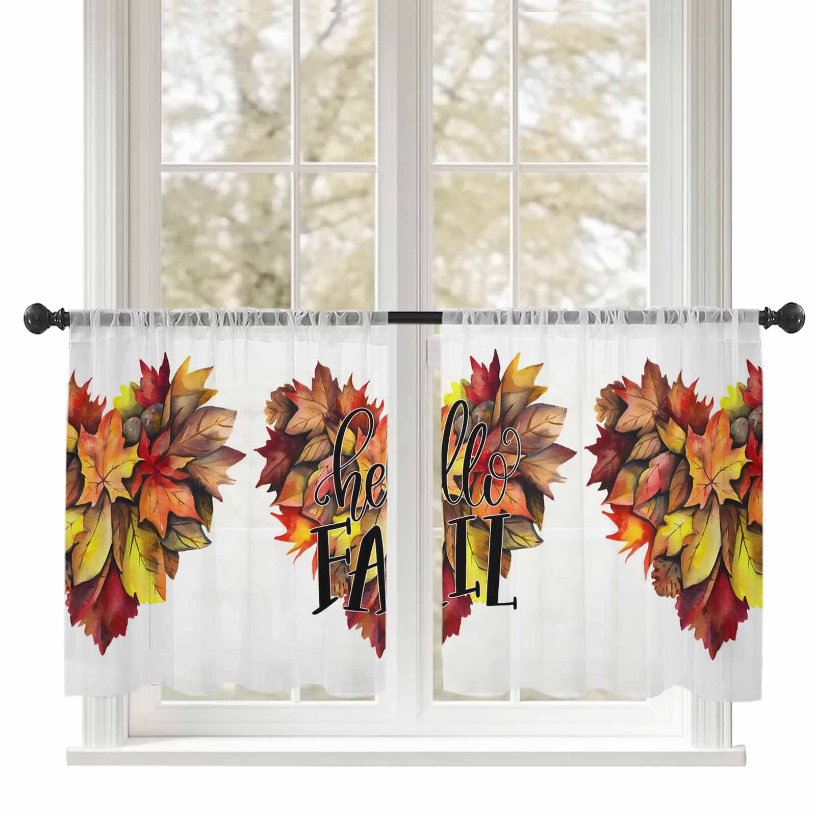 Hello Fall Sheer Curtains 54 inches Long, Maple Leaf Love Heart ...