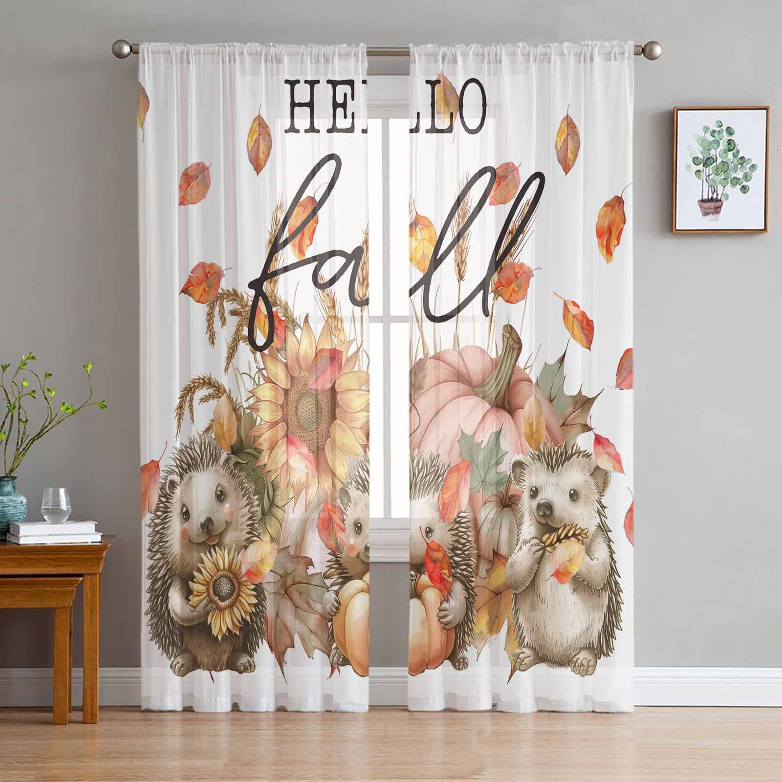 Hello Fall Sheer Curtains 63 Inches Length 2 Panels Set, Window Sheer ...