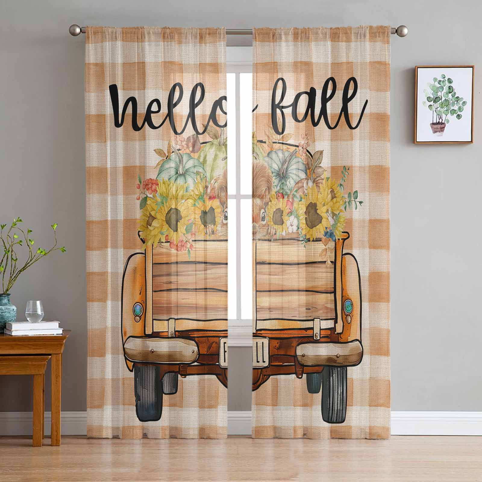 Hello Fall Sheer Curtains 72 Inches Long 2 Panels Set, Window Sheer ...