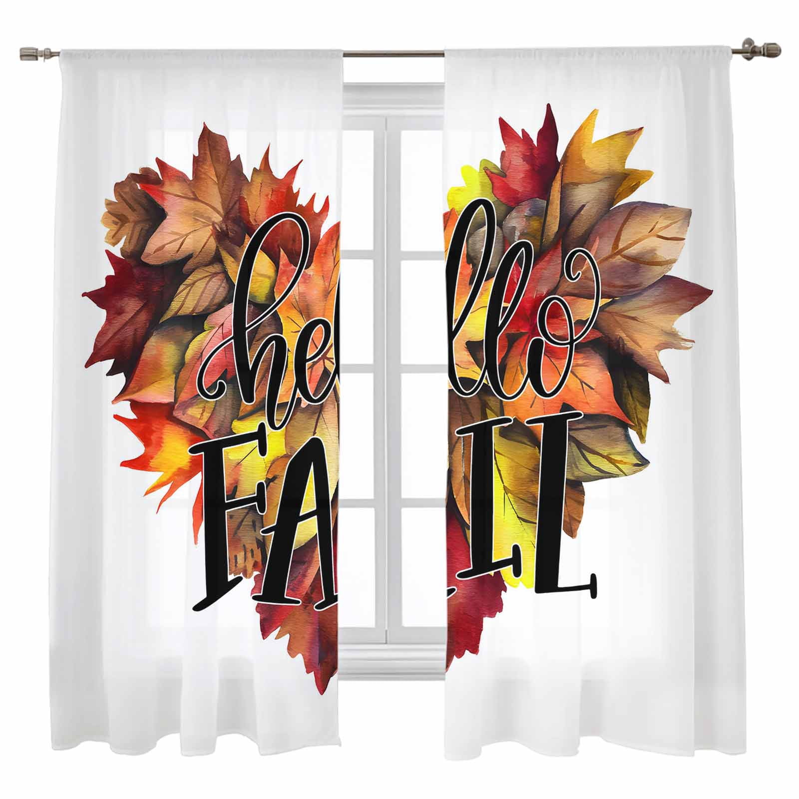 Hello Fall Sheer Curtains 72 inches Long, Maple Leaf Love Heart ...
